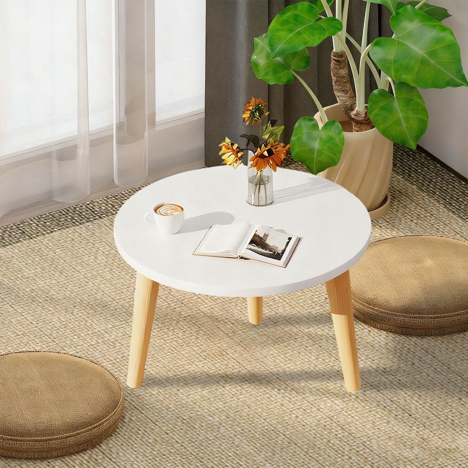 PONPRNGY Round Wood Small Coffee Table, Low Style Table for Living Room ...