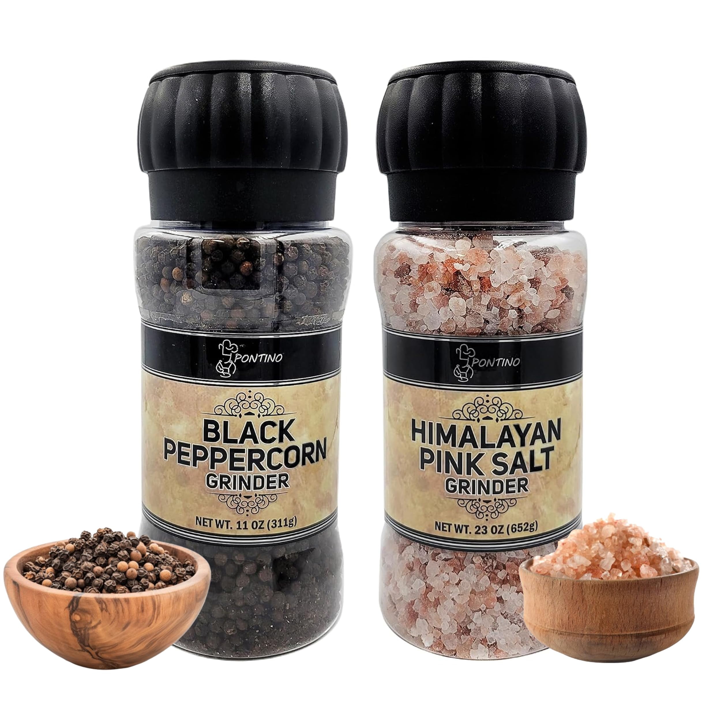PONTINO Himalayan Pink Salt YPF5 And Black Pepperorn Grinder Salt and ...