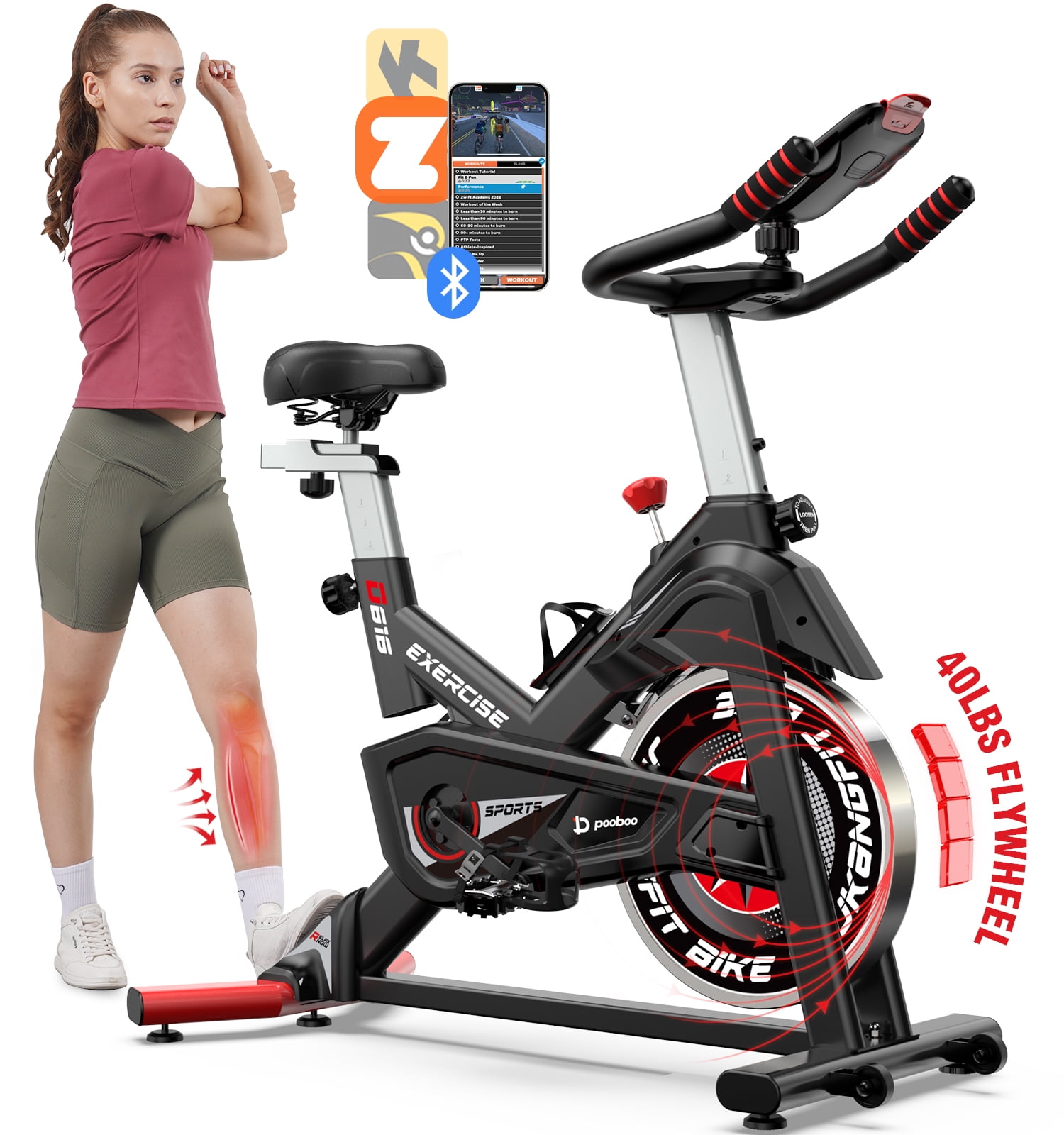 POOBOO Indoor Cycling Bike Exercise Bike Bluetooth Stationary Bike Heavy-duty Flywheel with ...