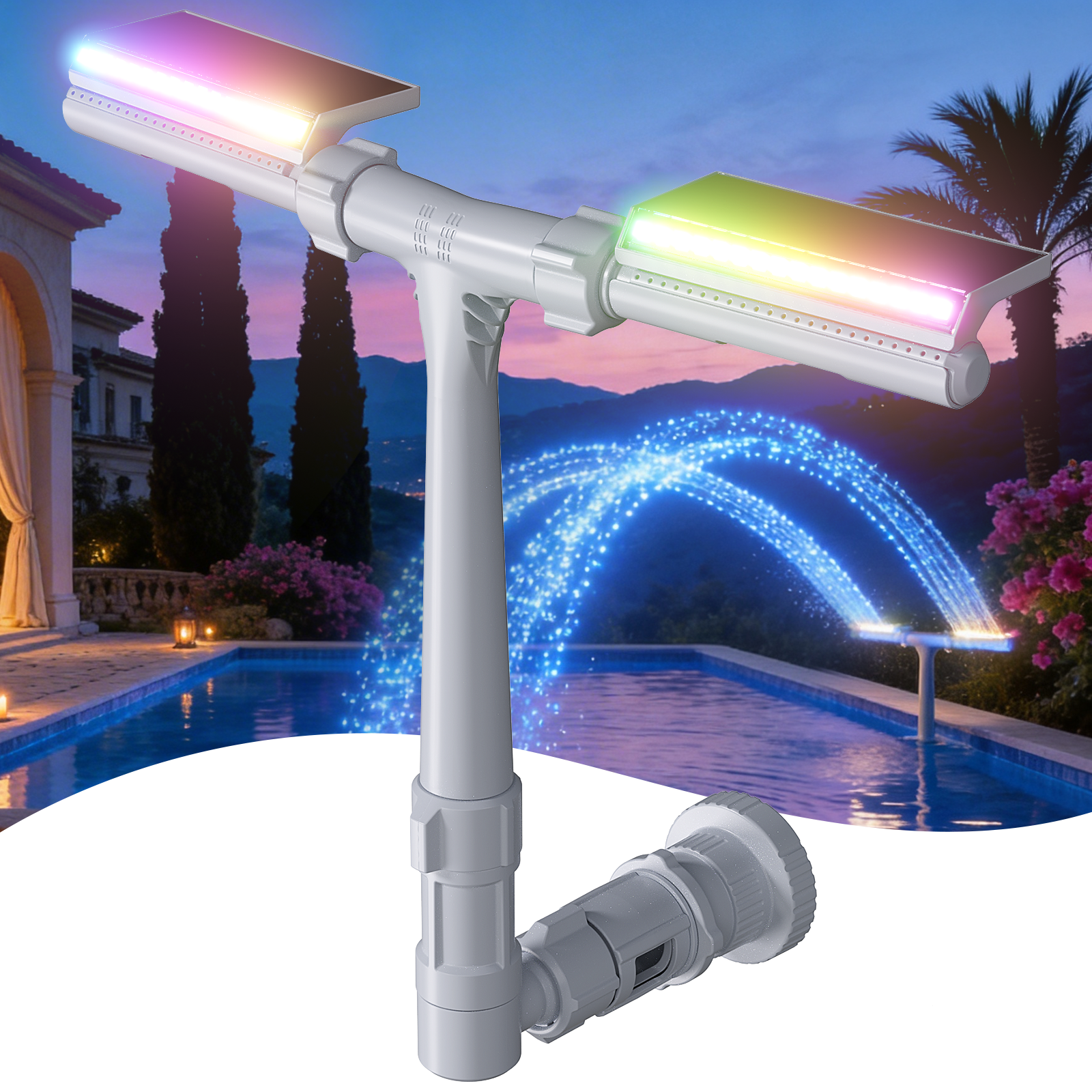 POOLHACKER Solar Pool Fountain with 10-Color LED Lights, Auto Dusk ...