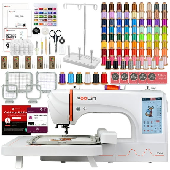 POOLIN EOC06 7.9in x 11in Embroidery Machine with 80 Embroidery Spools ...