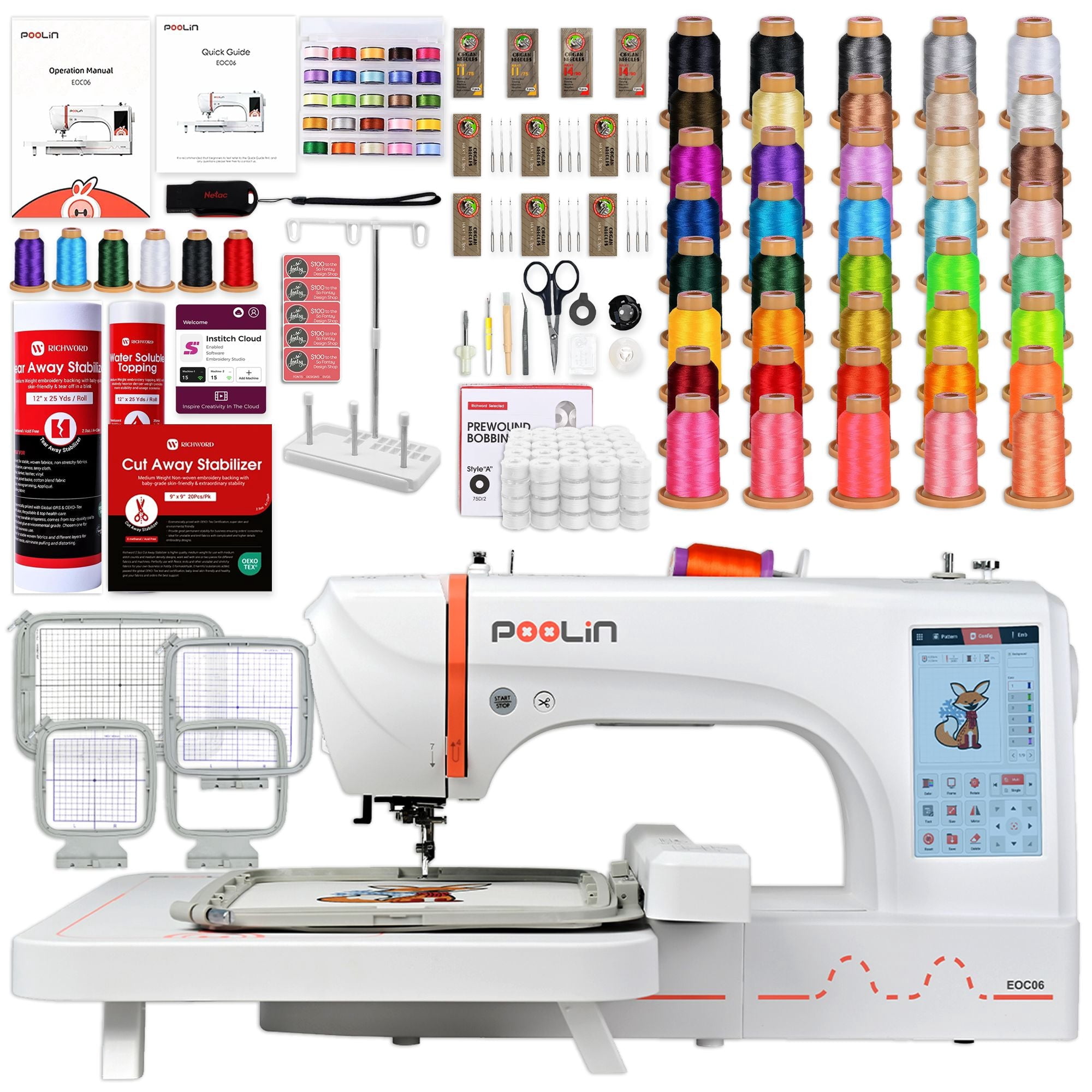 POOLIN EOC06 7.9in x 11in Embroidery Machine with Deluxe Accessory ...