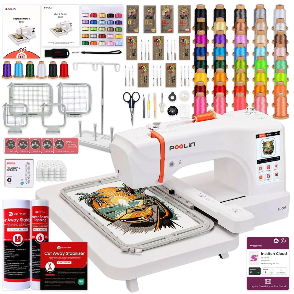 POOLIN EOC07 7.9in x 15in Embroidery Machine with Deluxe Accessory ...