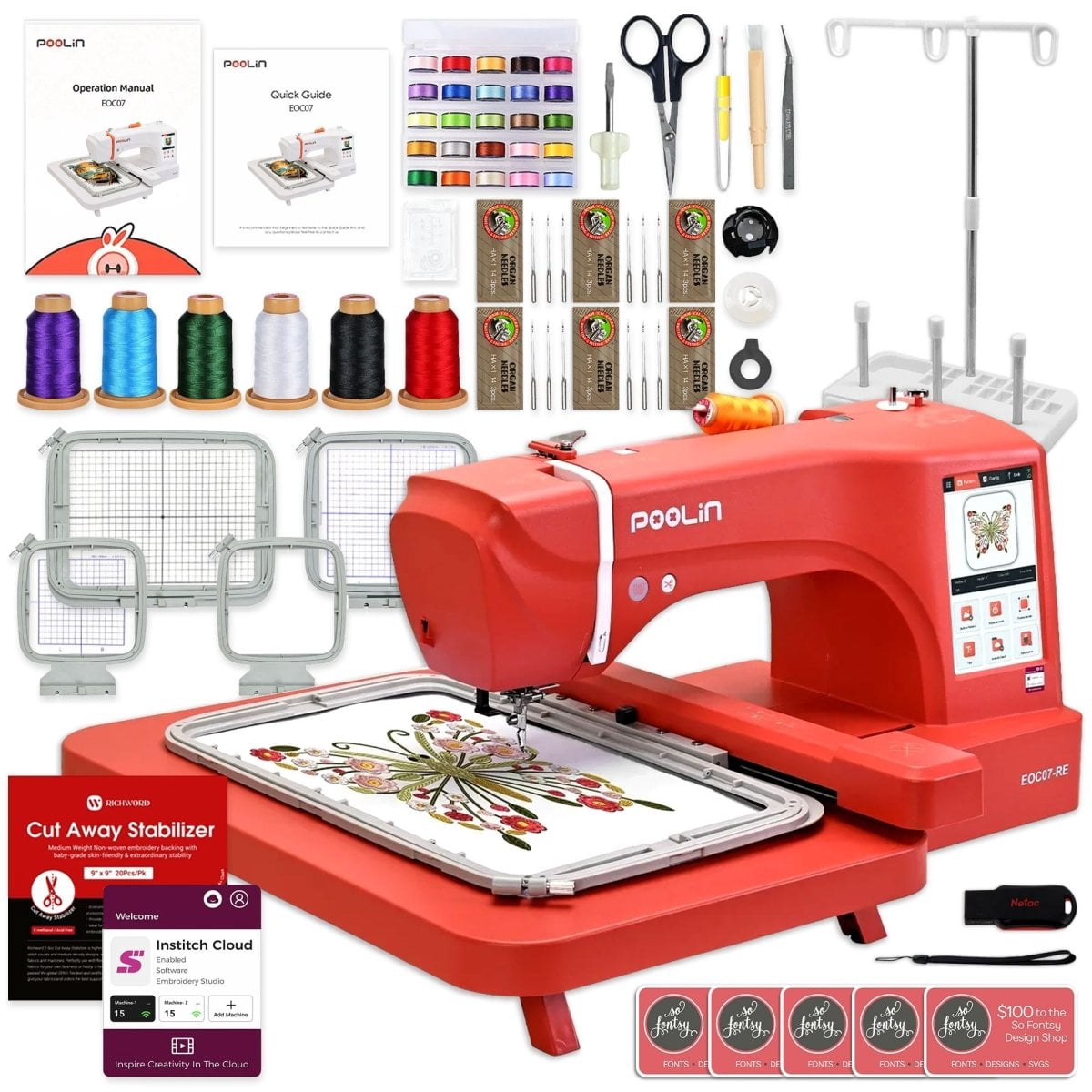 POOLIN EOC07 7.9in x 15in Hoop Area Computerized Embroidery Machine ...