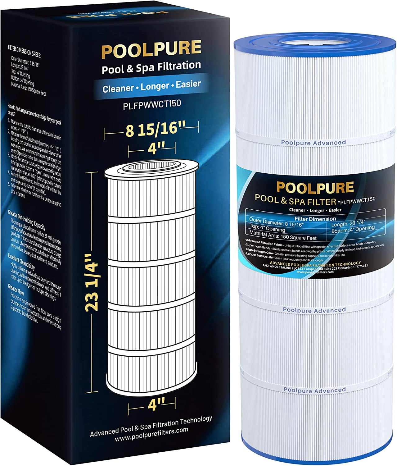 POOLPURE PLFPWWCT150 Pool Filter Replaces PWWCT150, Ultral-B3 ...
