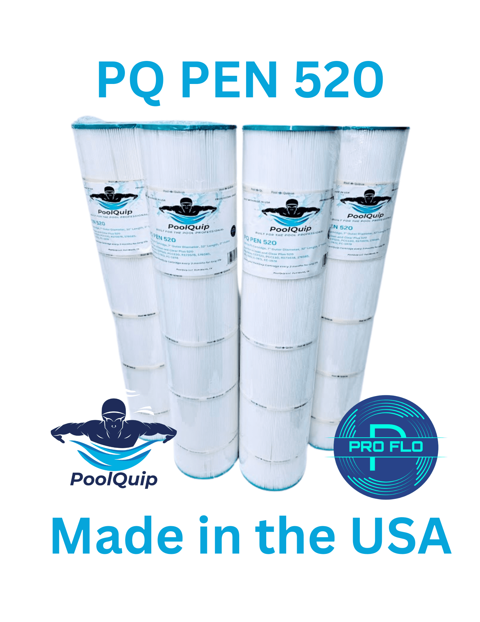 POOLQUIP PQ PEN 520 PAK 4 CARTRIDGE FILTERS FOR PENTAIR C&C 520 ...