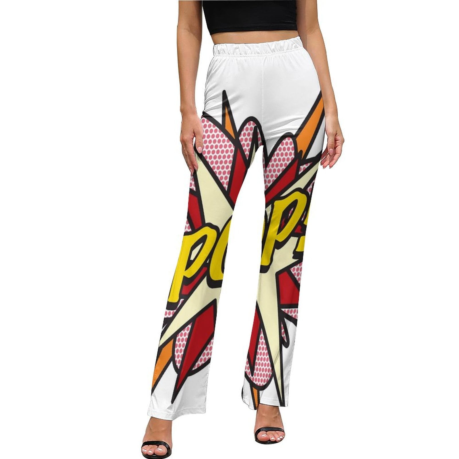 POP Comic Book Pop Art Flash Cool Graphic High Waisted Casual Flared Trousers Summer Home Pants ...