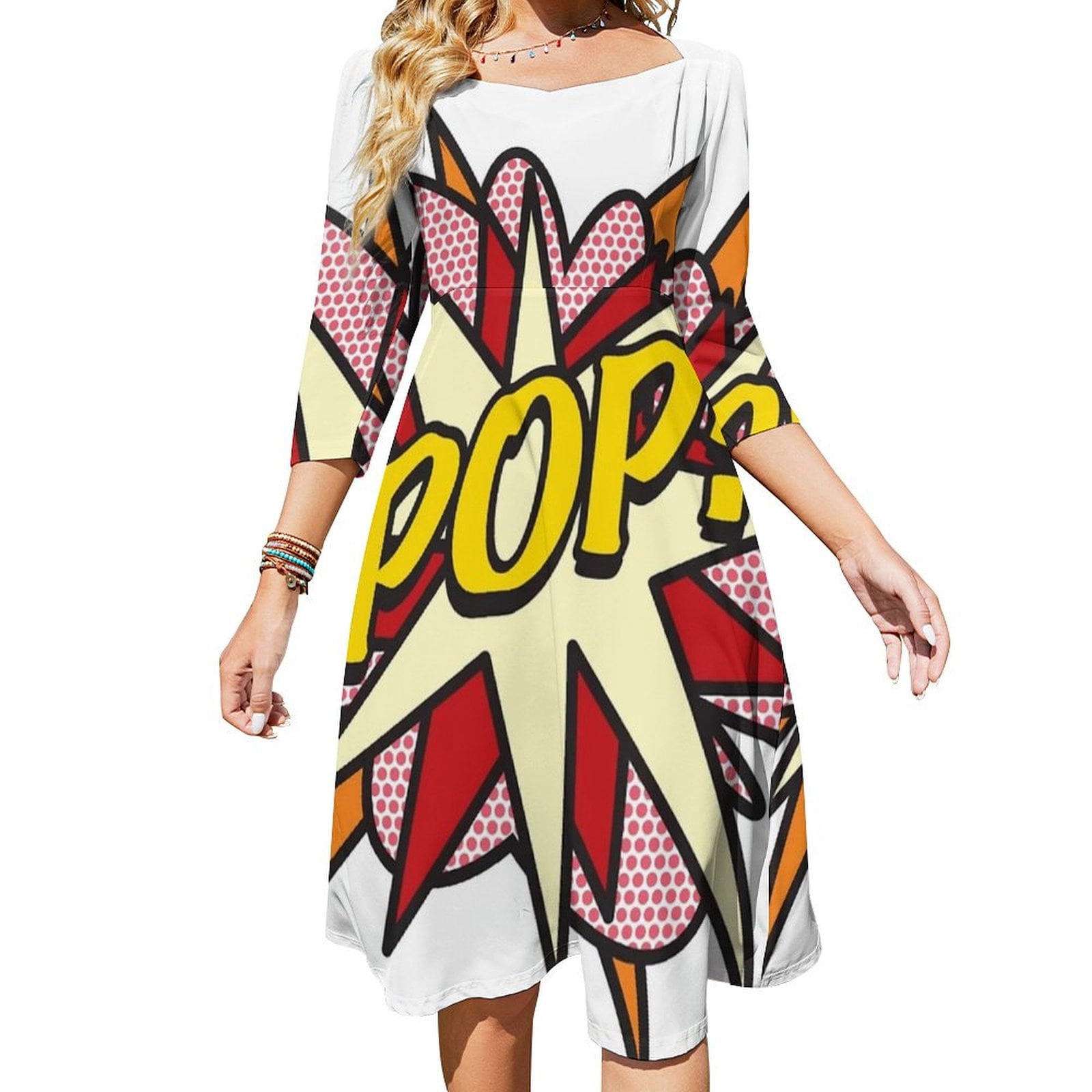 POP Comic Book Pop Art Flash Cool Graphic Sweetheart Knot Flared Dress ...