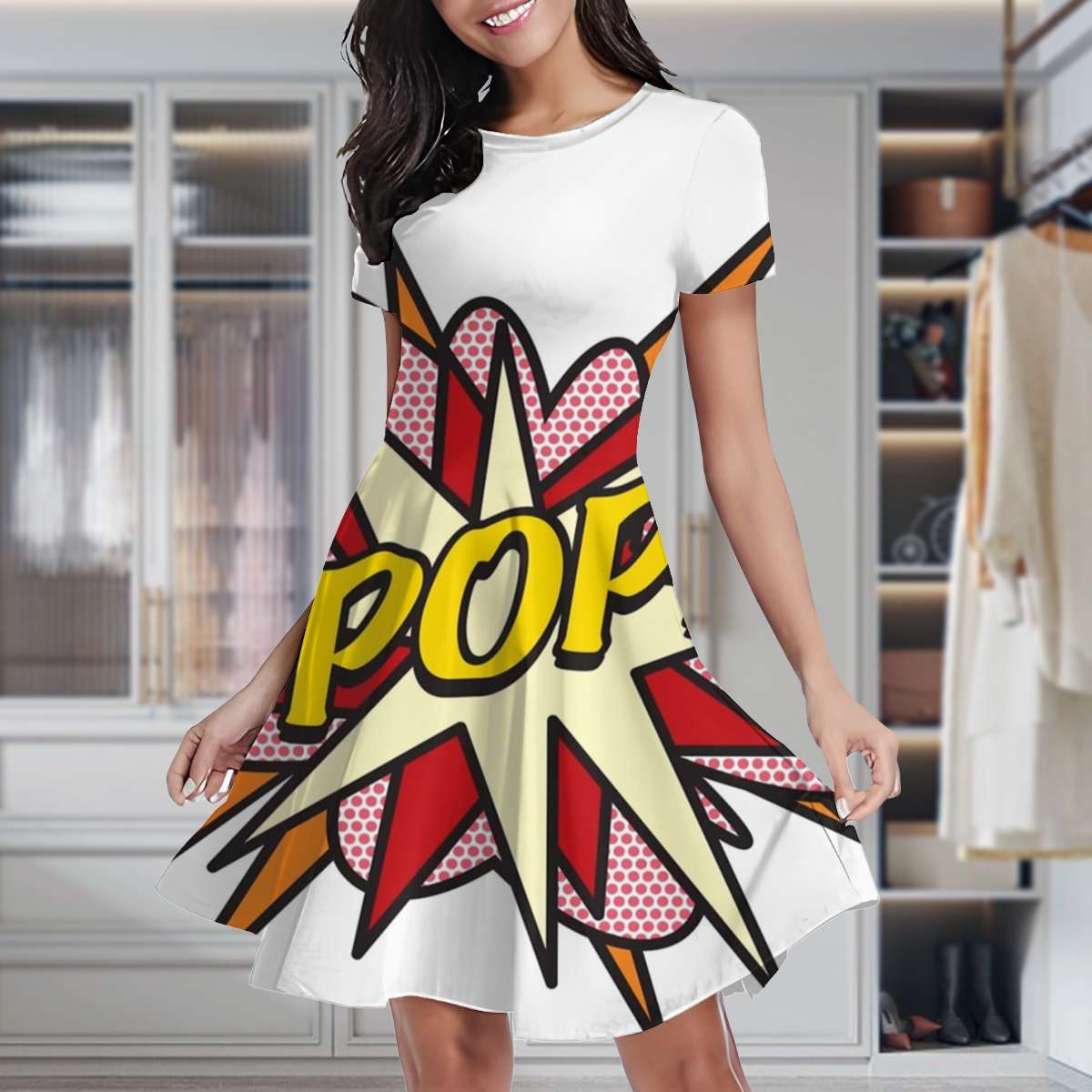 POP Comic Book Pop Art Flash Cool Graphic Women's Classic Swing Skater ...