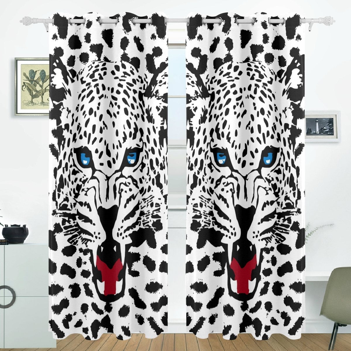 POPCreation Black And White Leopard Print Pattern Window Curtain ...