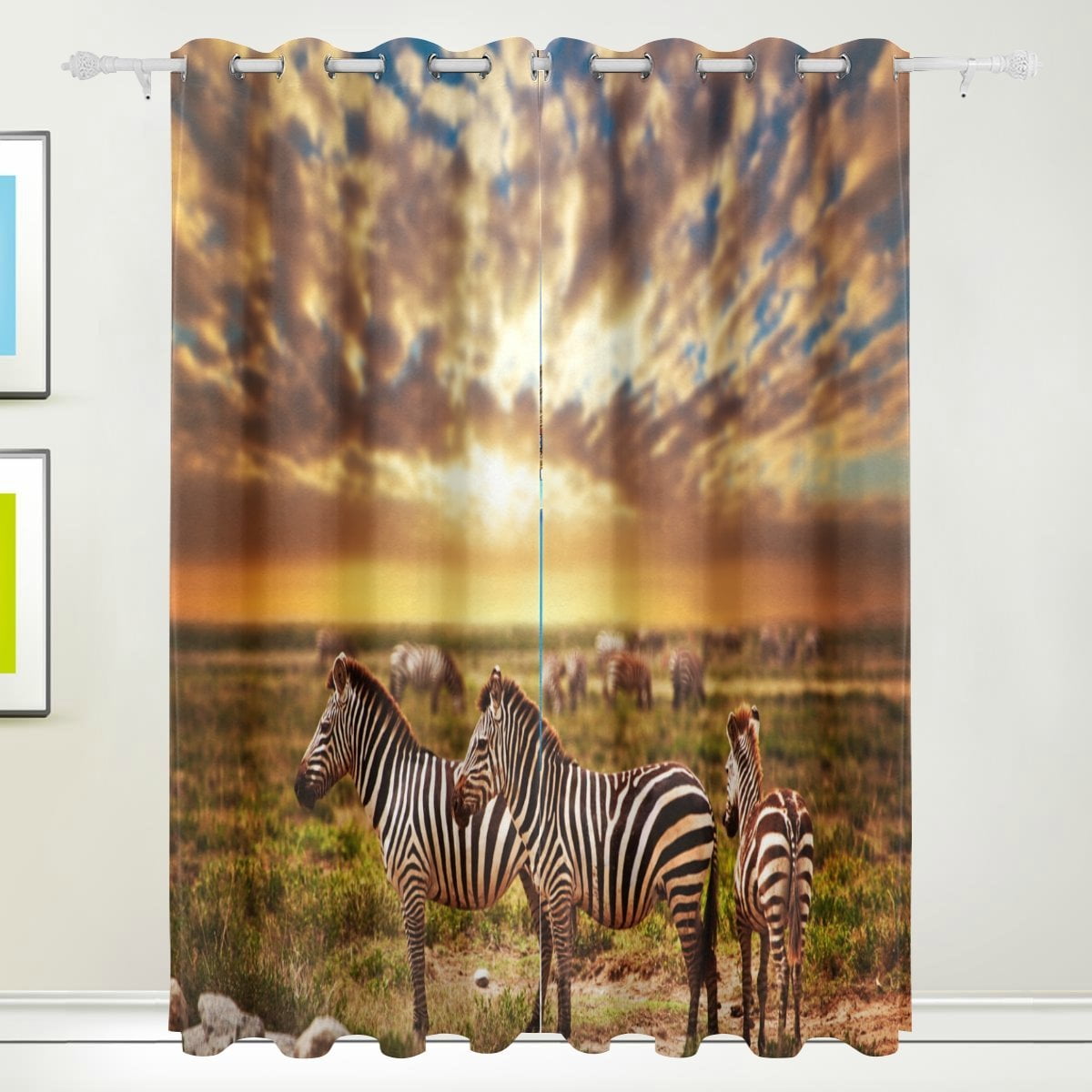 POPCreation Zebras Herd On African Savanna At Sunset Window Curtain ...