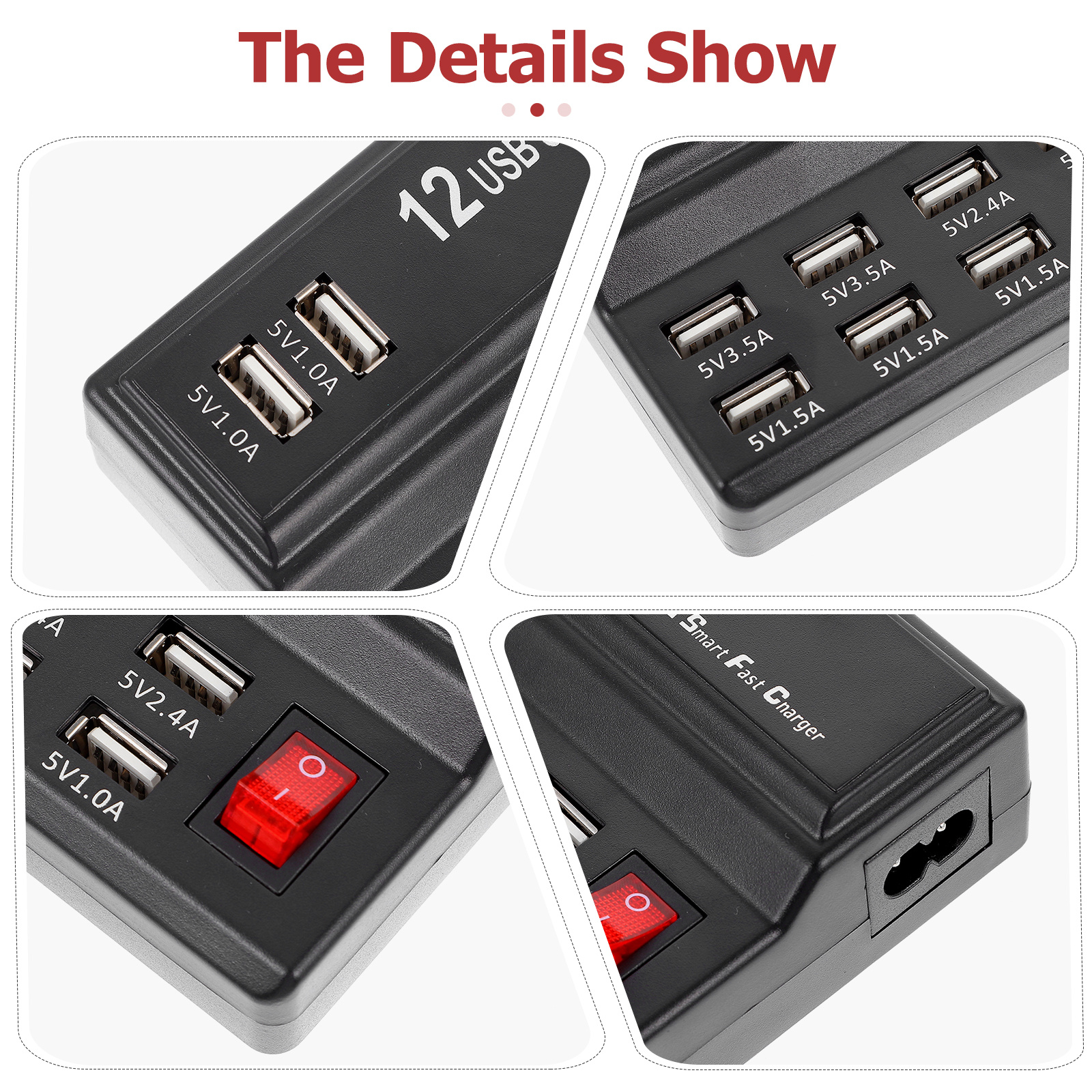 POPETPOP 12 Ports Power Adapter Multi Ports Charging Station Power ...