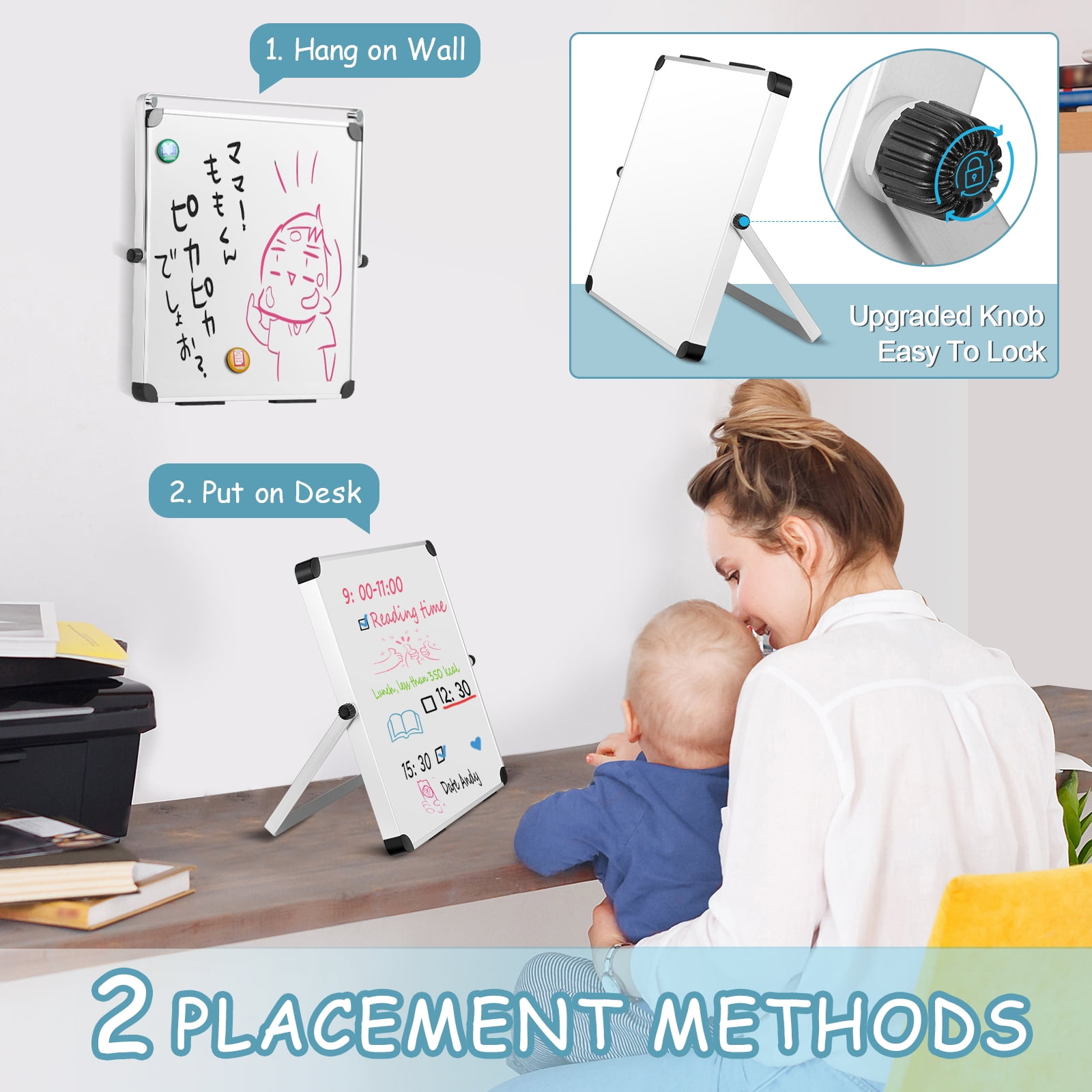 POPETPOP Homemaxs 10 x 10 in Dry Erase Board Double Sided Desktop ...