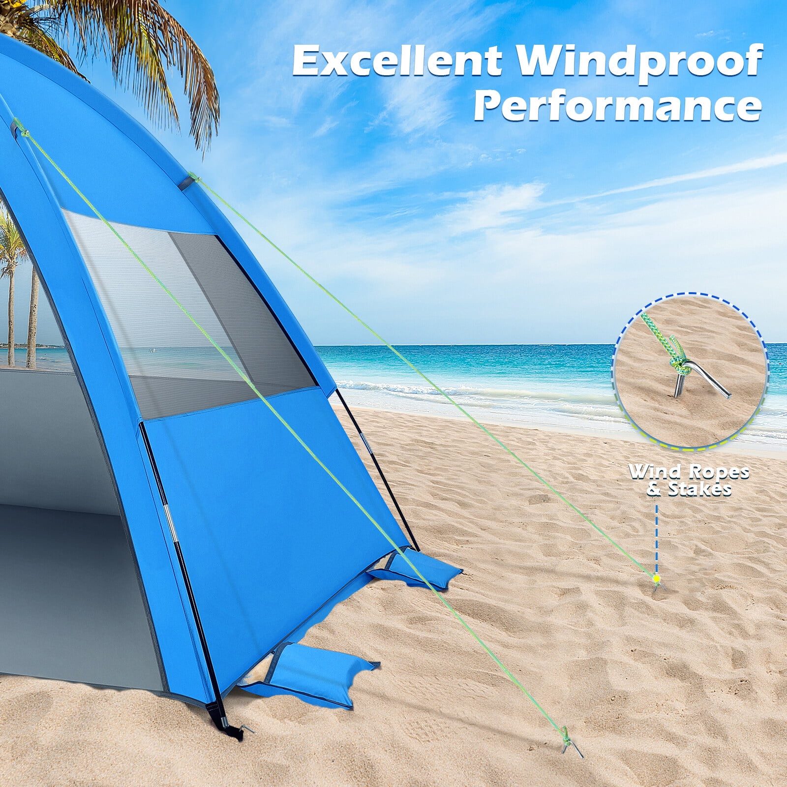 POPETPOP MOVTOTOP 2191C Large Folding Beach Tent Portable Family Tents ...