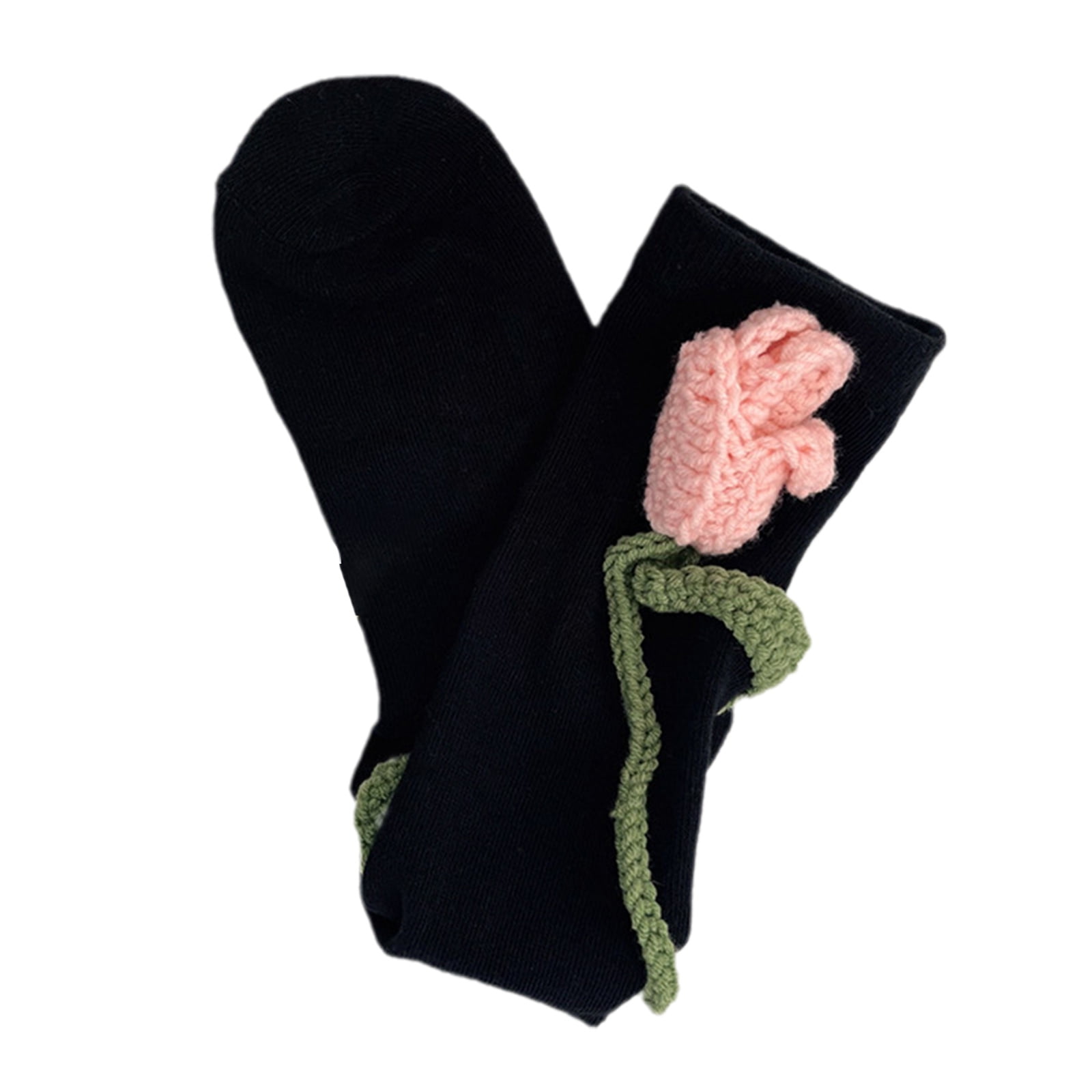 POPLIS 1 Pair Women Girls Sweet Middle Tube Knee High Socks Crocheted ...