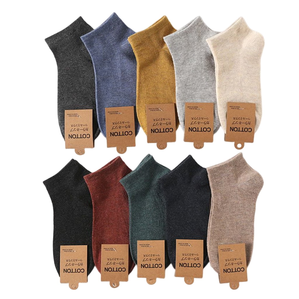 POPLIS 10 Pairs Mens Solid Color Ankle Socks Fashion Ribbed Cuffs ...