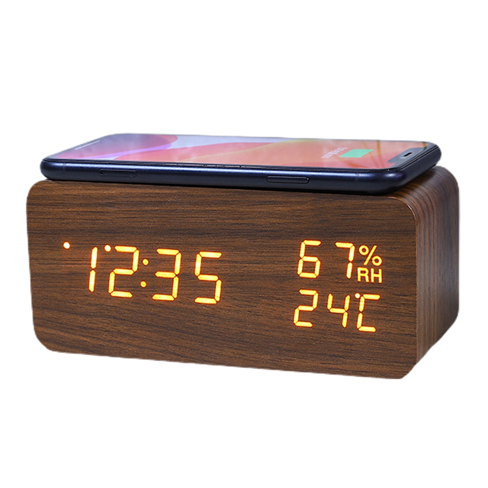 POPLIS Bedside Wooden Digital Alarm Clock with Charging USB AAA Battery ...
