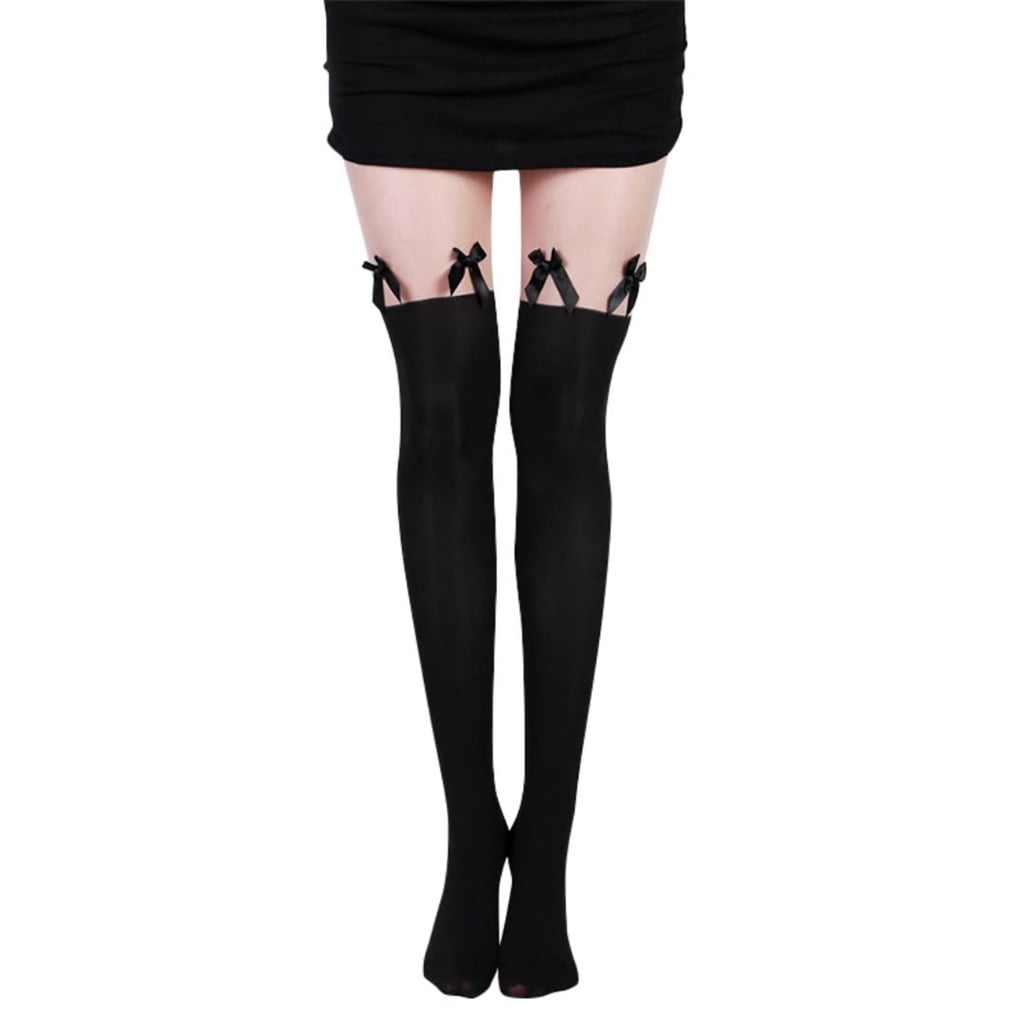 POPLIS Japanese Fashion Bowknot Pantyhose Women Faux Over Knee Thigh ...