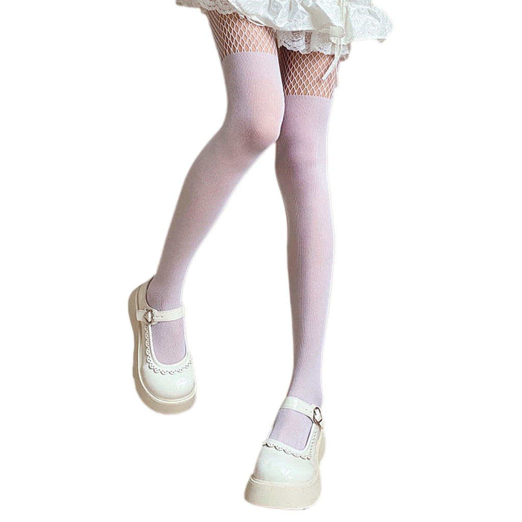 POPLIS Japanese Women Fishnet Mesh Tights Solid Color Faux Mock Over ...