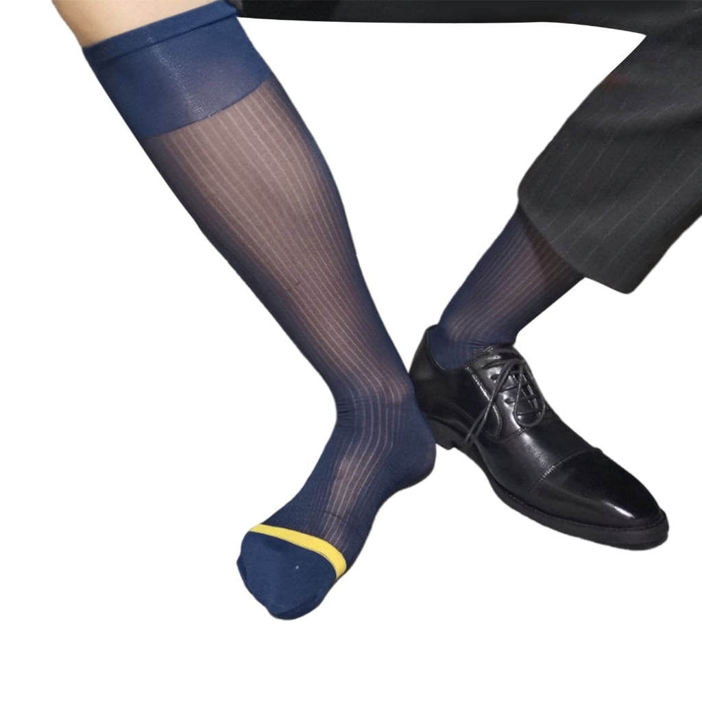 POPLIS Mens Business Suit Soft Nylon Sheer Dress Socks Summer Thin See ...