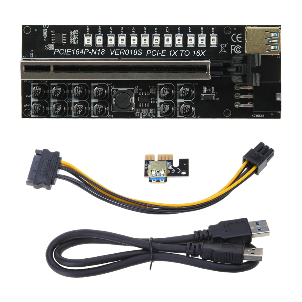 POPLIS PCI-E Extender Riser 3 Interface 12 Capacitor Led Light PCI-E 1x ...