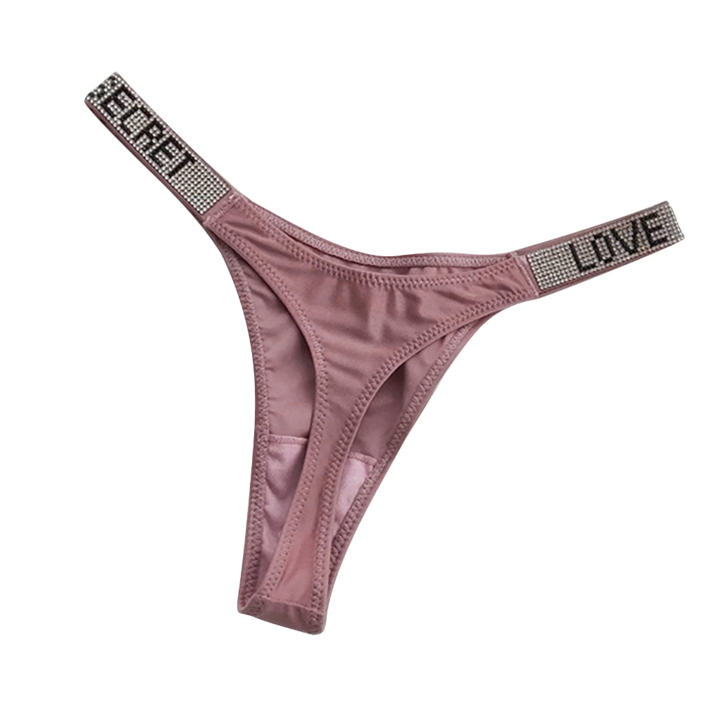 POPLIS Panties Thongs for Women Letter Rhinestone G-String Low-Rise ...