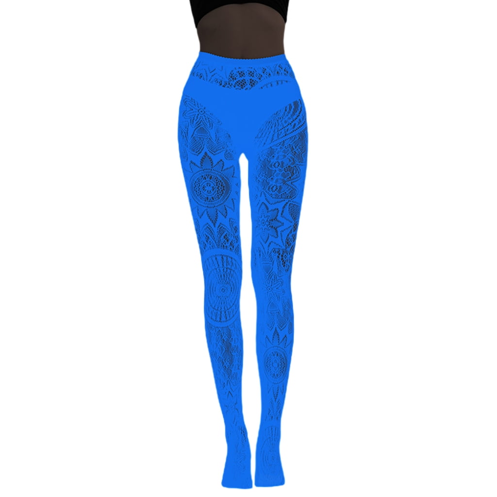 POPLIS Women Glow In Dark Blue Light Fishnet Stockings Mesh Pantyhose ...