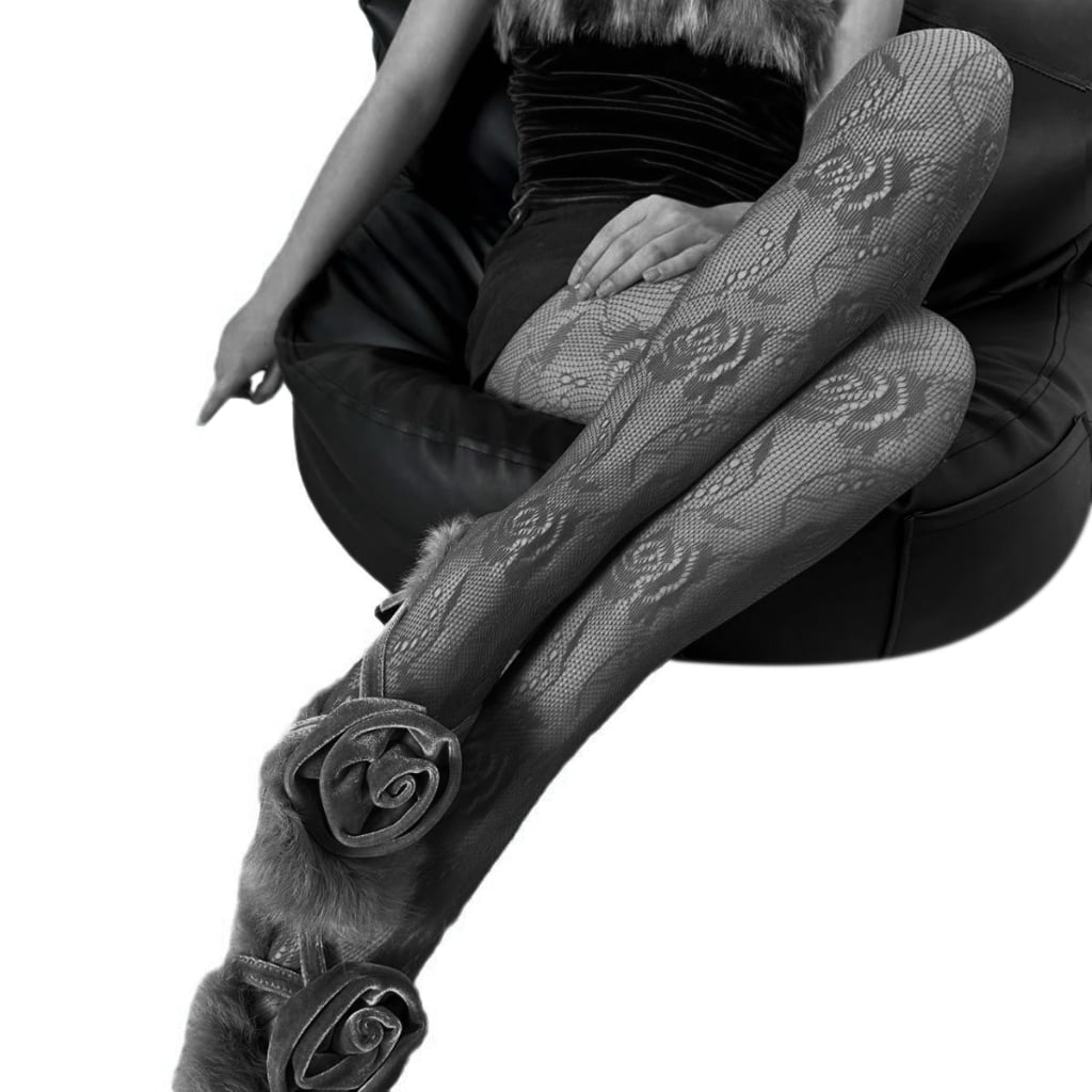 POPLIS Women Mesh Lace Leggings Stockings Rose Flower Jacquard Fishnet ...