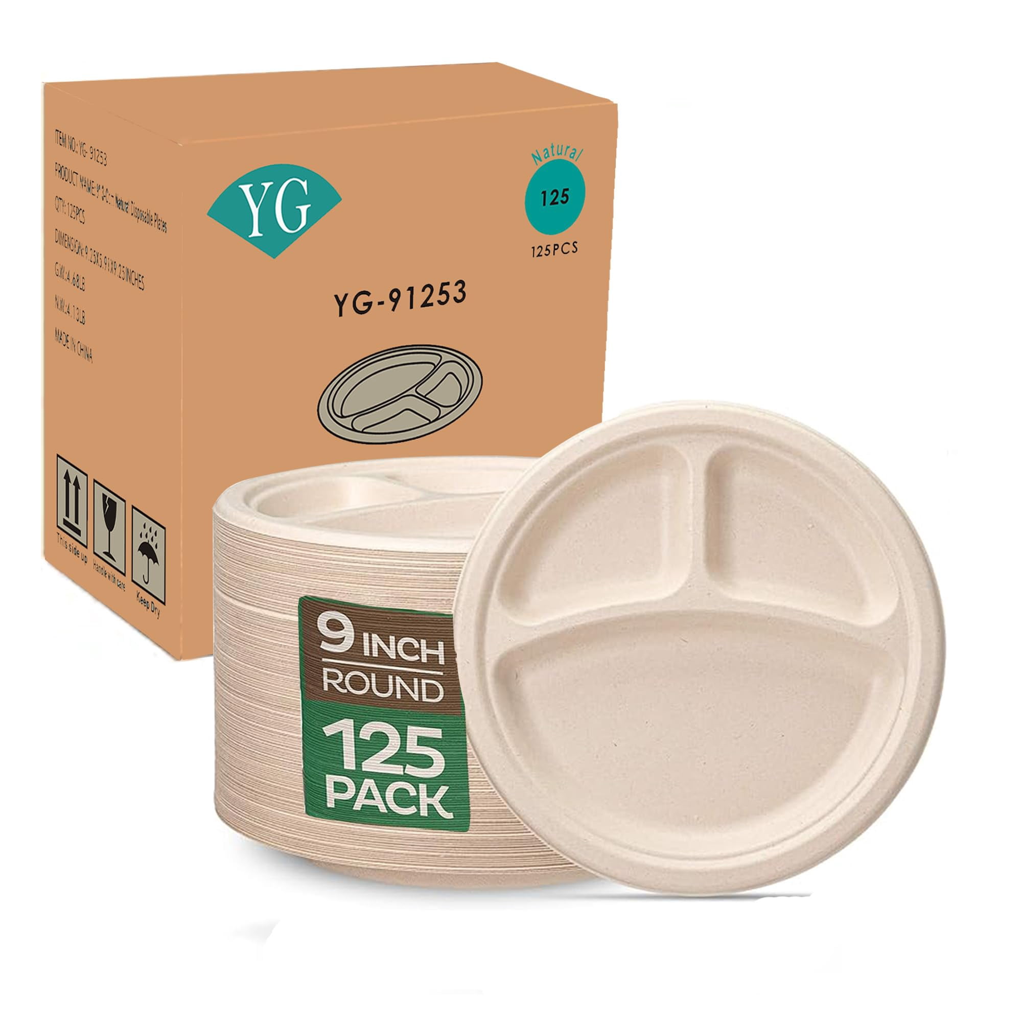 POPMISOLER 100% Compostable Paper RRF12 Plates, [9 Inch] Plates ...