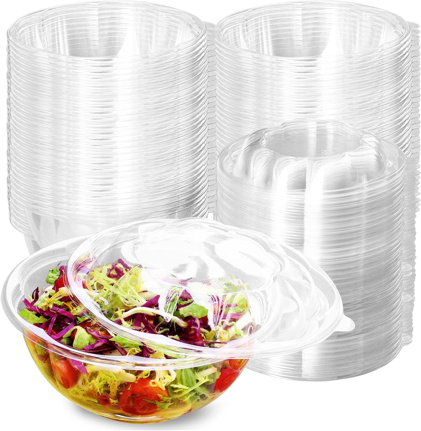 POPMISOLER 252 Pack Clear Plastic Salad Bowls with Lids - 24OZ Reusable Salad Bowls With Lids ...