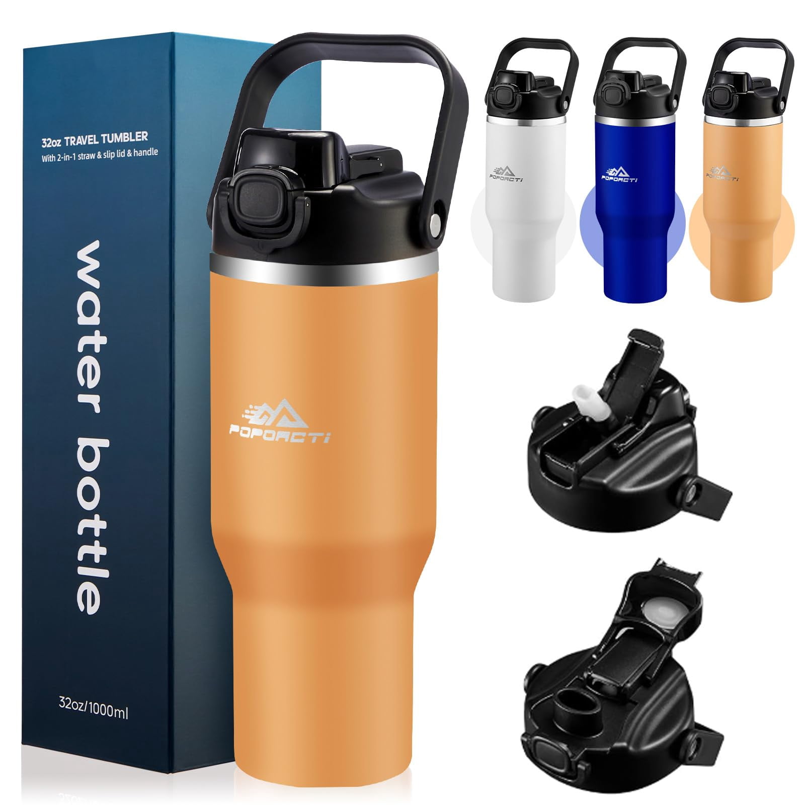 POPOACTI Insulated Tumbler,34 oz Stainless Steel Water Bottle, BPA-Free ...