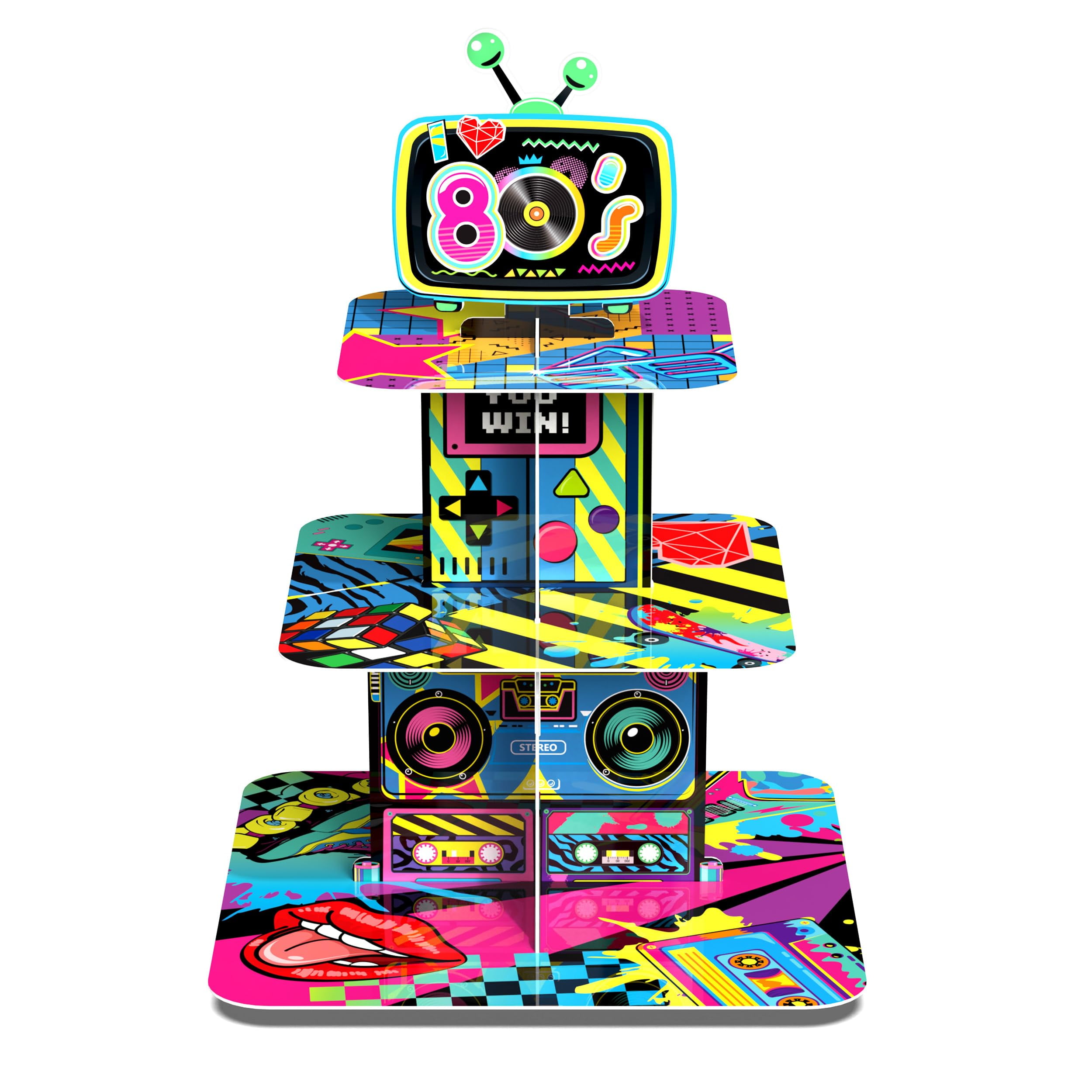 POPOOO 3 Tier 80s Theme Cupcake AFN1Stand 80's Birthday Party ...