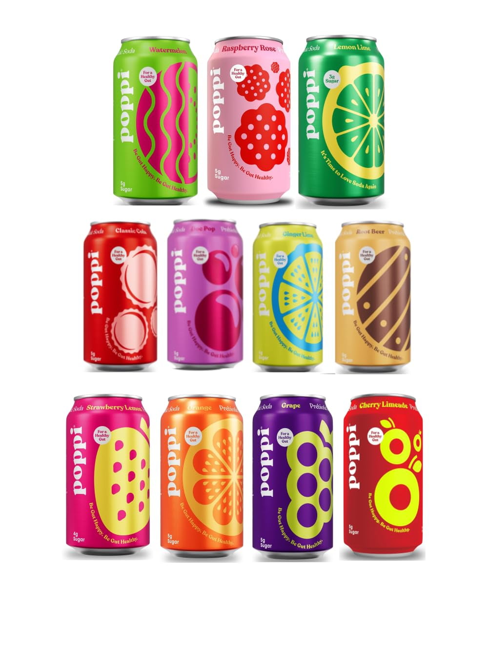 poppi Sparkling Prebiotic Soda, Variety Pack 12oz, Low Calorie Drinks ...
