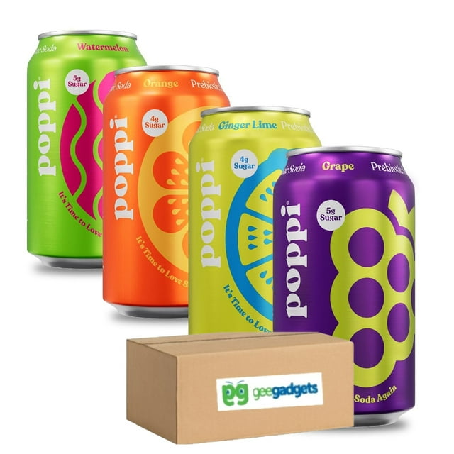 POPPI Sparkling Prebiotic Soda, Beverages w/Apple Cider Vinegar, Seltzer Water & Juice, Beach ...