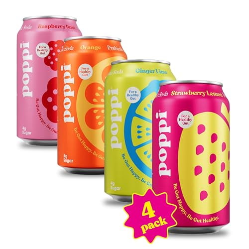 POPPI Sparkling Prebiotic Soda, Starter 4-Pack, w/Gut Health & Immunity Benefits, Beverages w ...