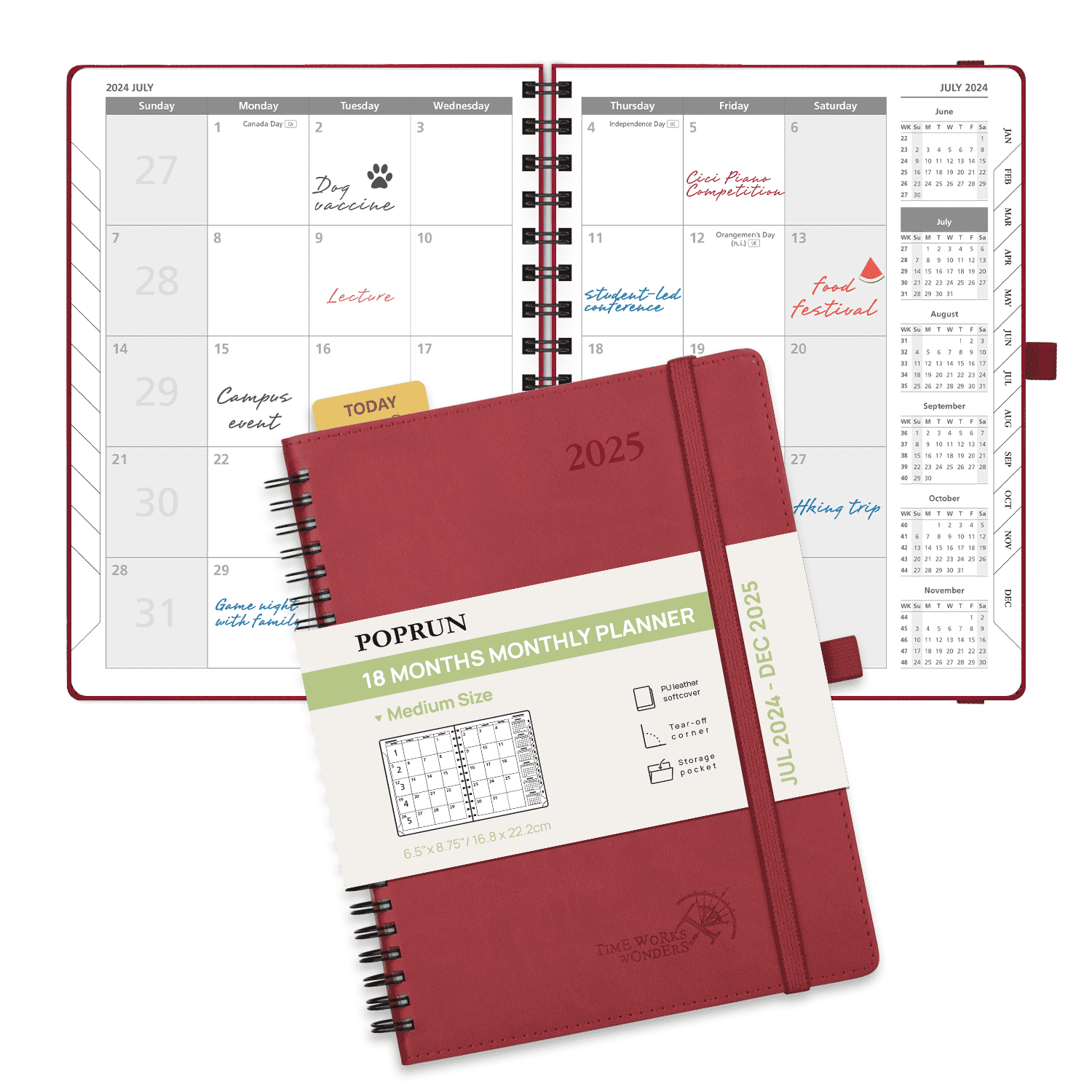 POPRUN 2024-2025 Monthly Planner, 6.5" x 8.5", Spiral Bound, 18-Month ...