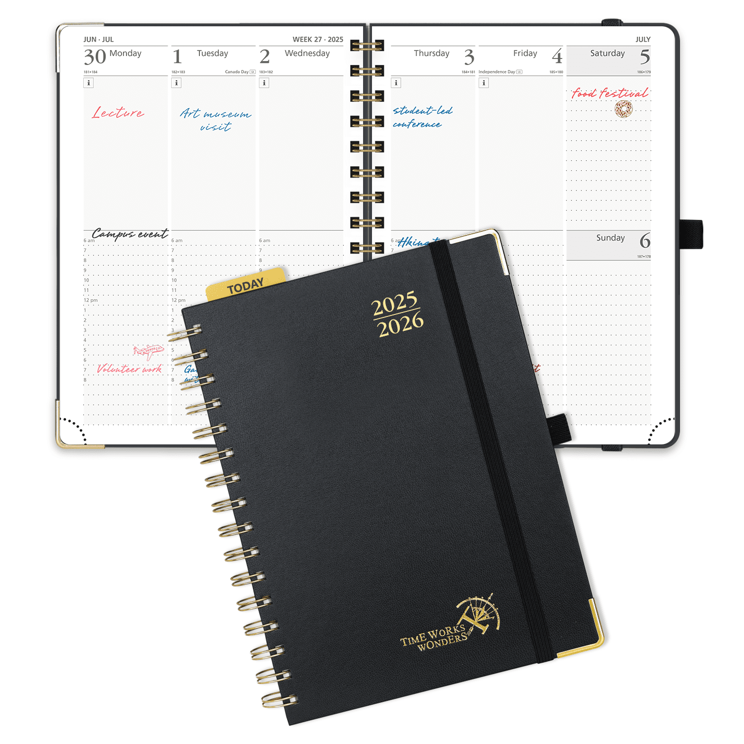 POPRUN Academic Planner 2025-2026, A5-6.25" x 8.5", Spiralbound Hard ...