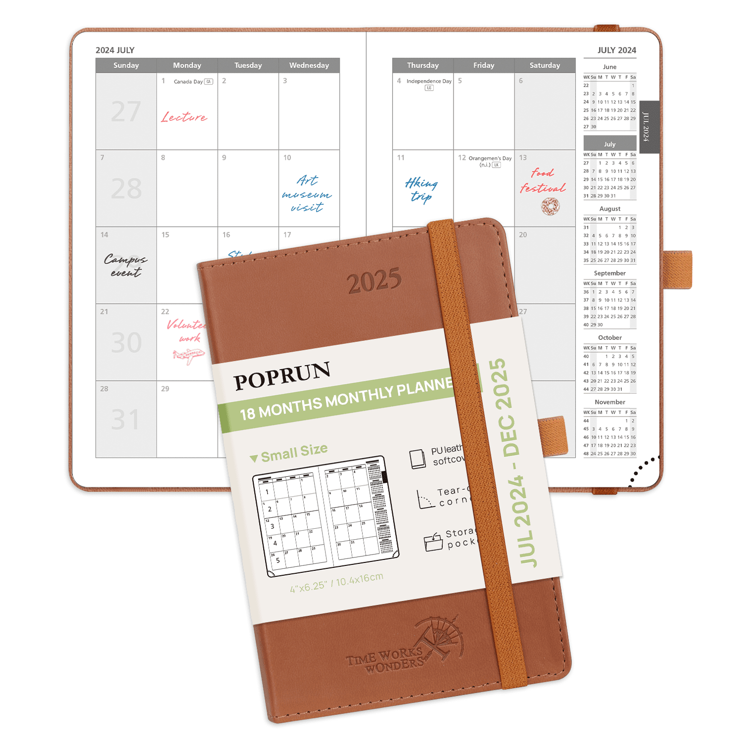 POPRUN Monthly Planner 2024-2025 - 18 Month Calendar Book for Purse ...