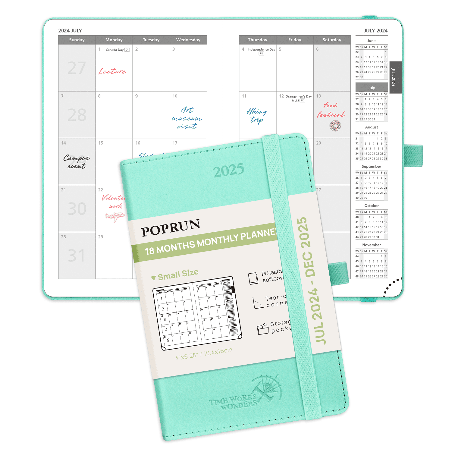 POPRUN Monthly Planner 2024-2025 - 18 Month Calendar Book for Purse ...