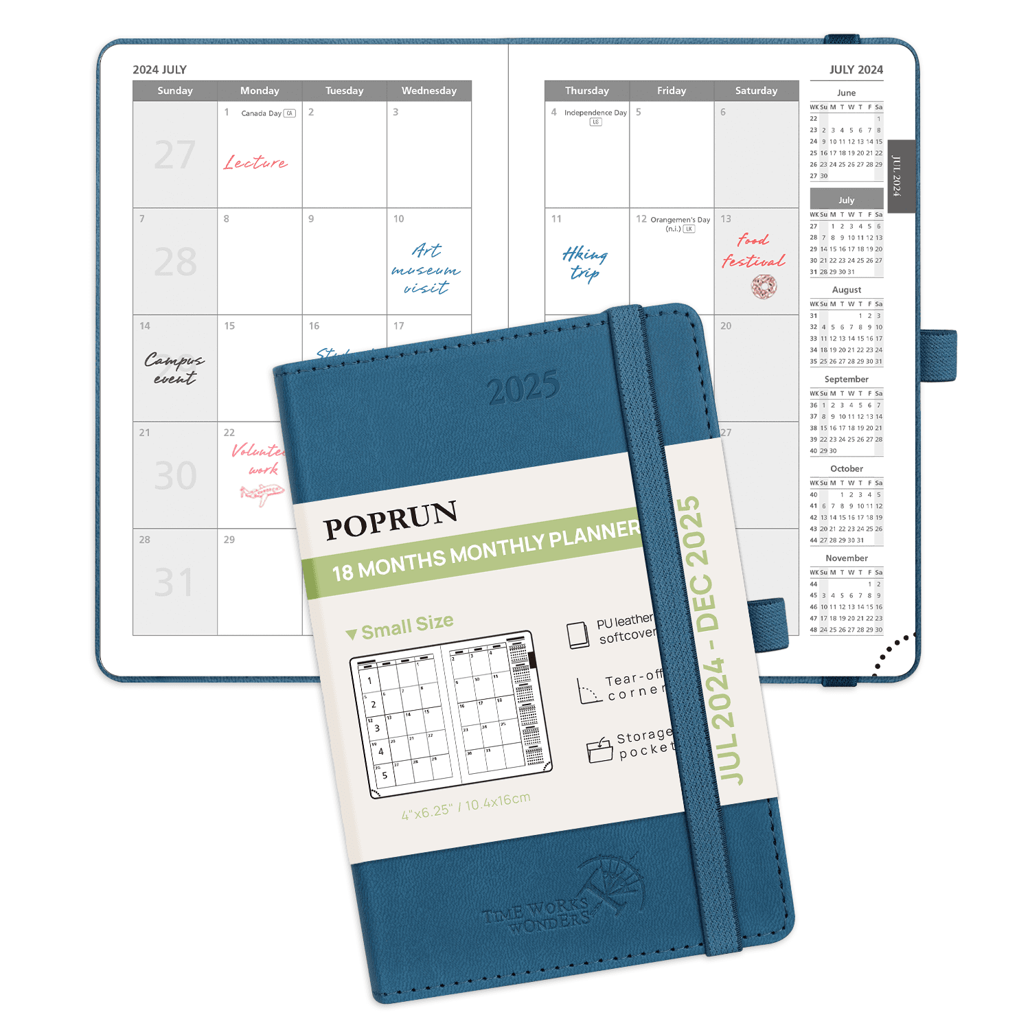 POPRUN Monthly Planner 2024-2025 - 18 Month Calendar Book for Purse ...