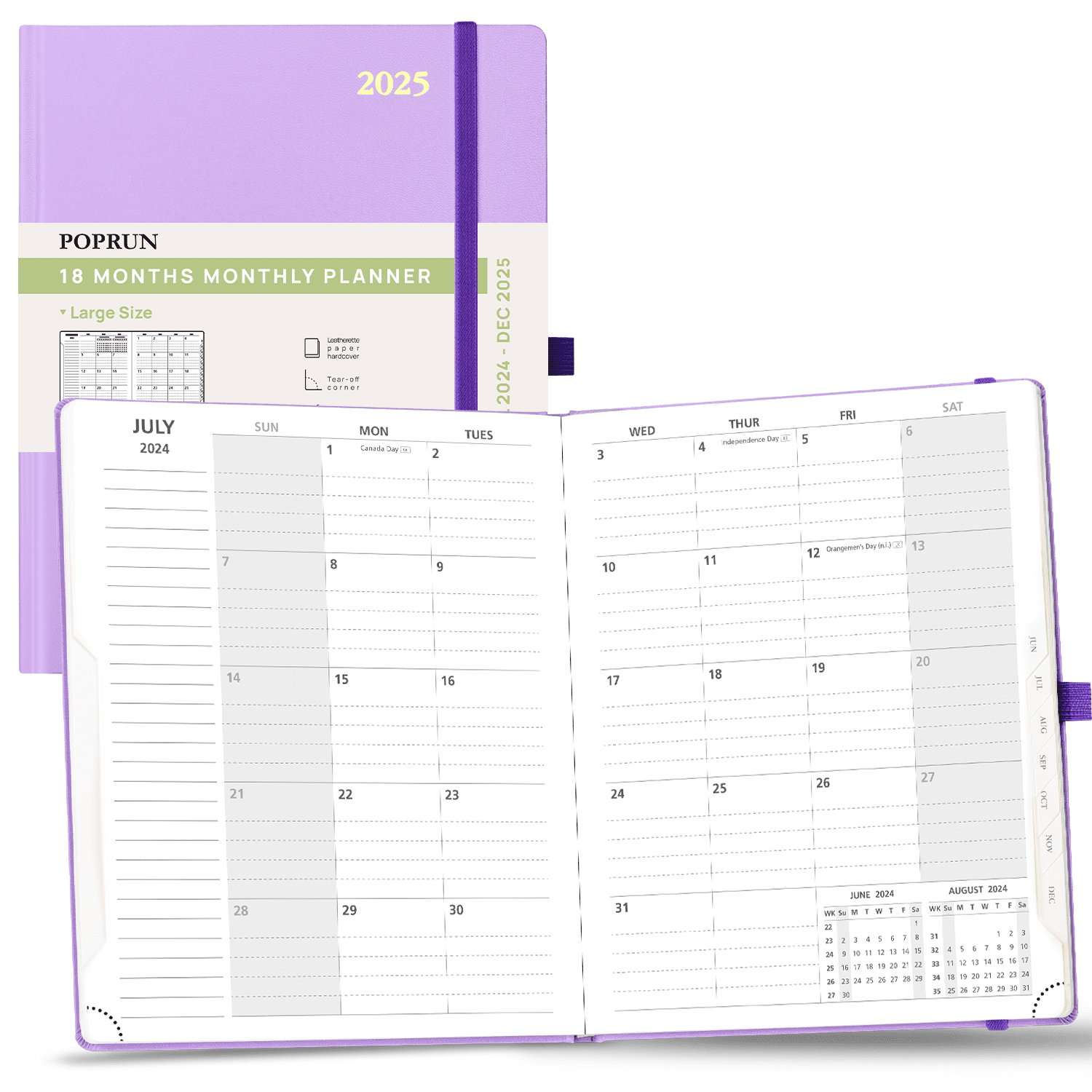 POPRUN Monthly Planner 2024-2025 ("8.5 X 10.5"), 18-Month Calendar Book ...