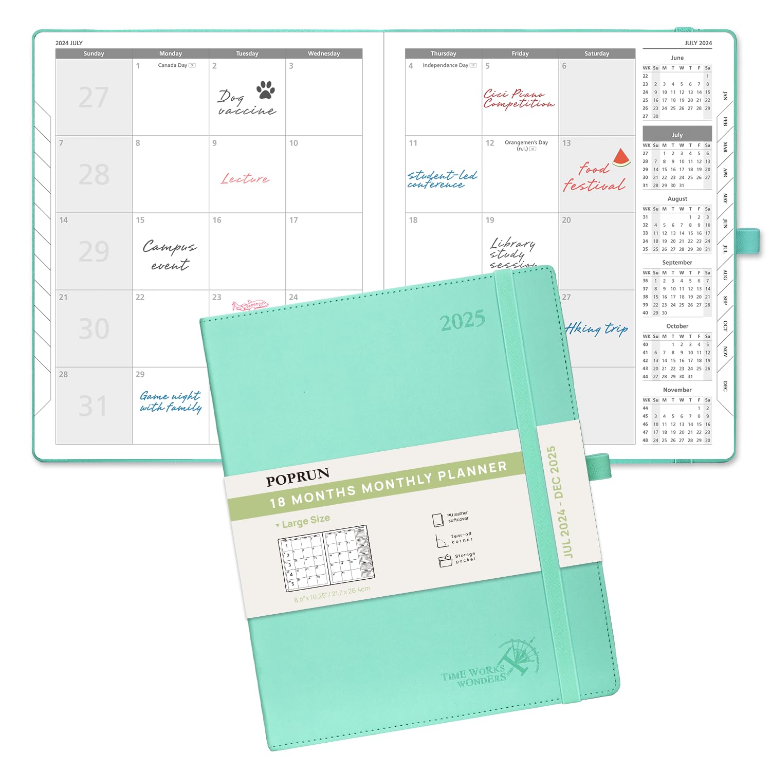POPRUN Monthly Planner 2024-2025 (8.5" x 10.5"), 18-Month Calendar Book (Jul.2024-Dce.2025) Soft ...