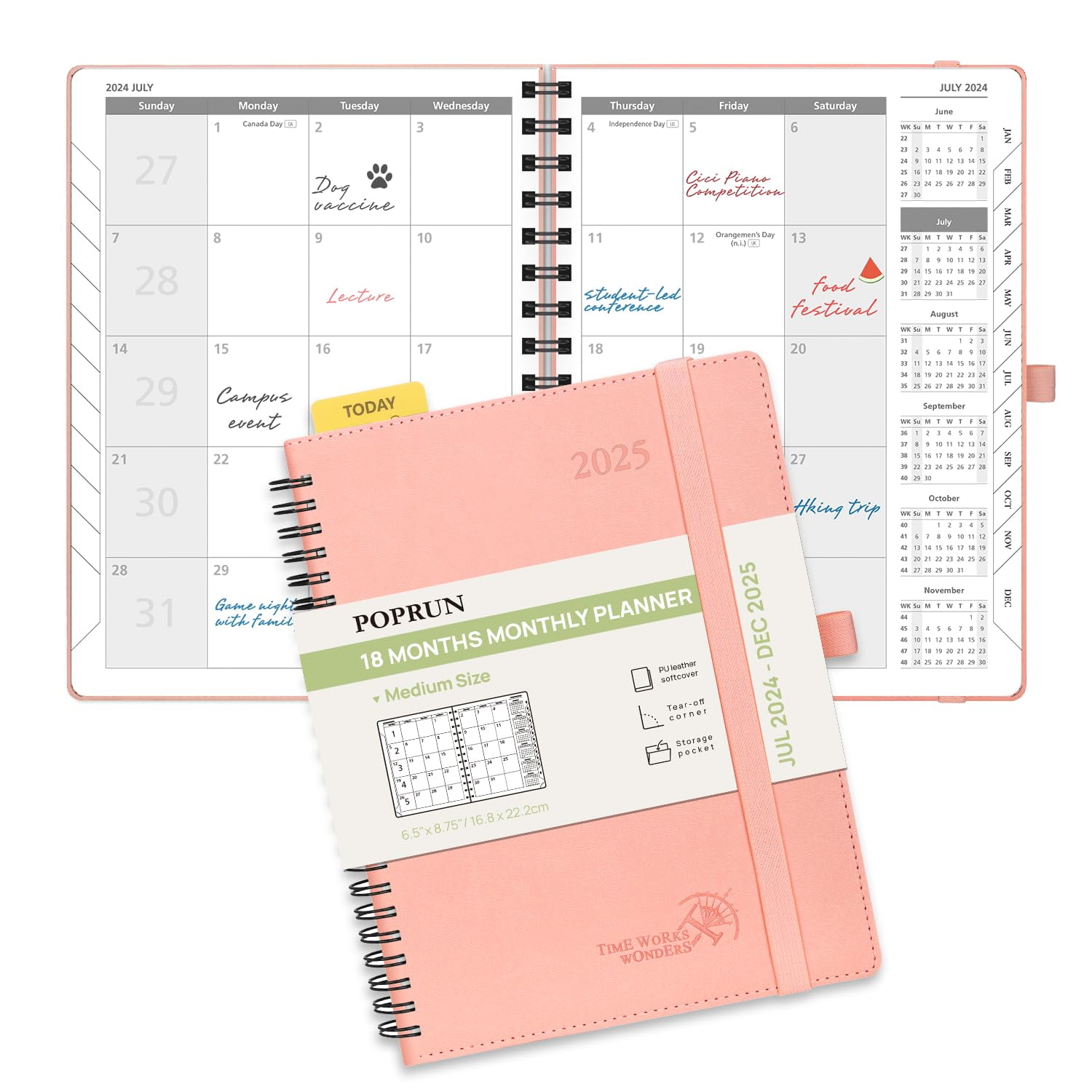 POPRUN Monthly Planner 2024-2025 Spiral Bound (6.5'' x 8.5'') 18 Months ...