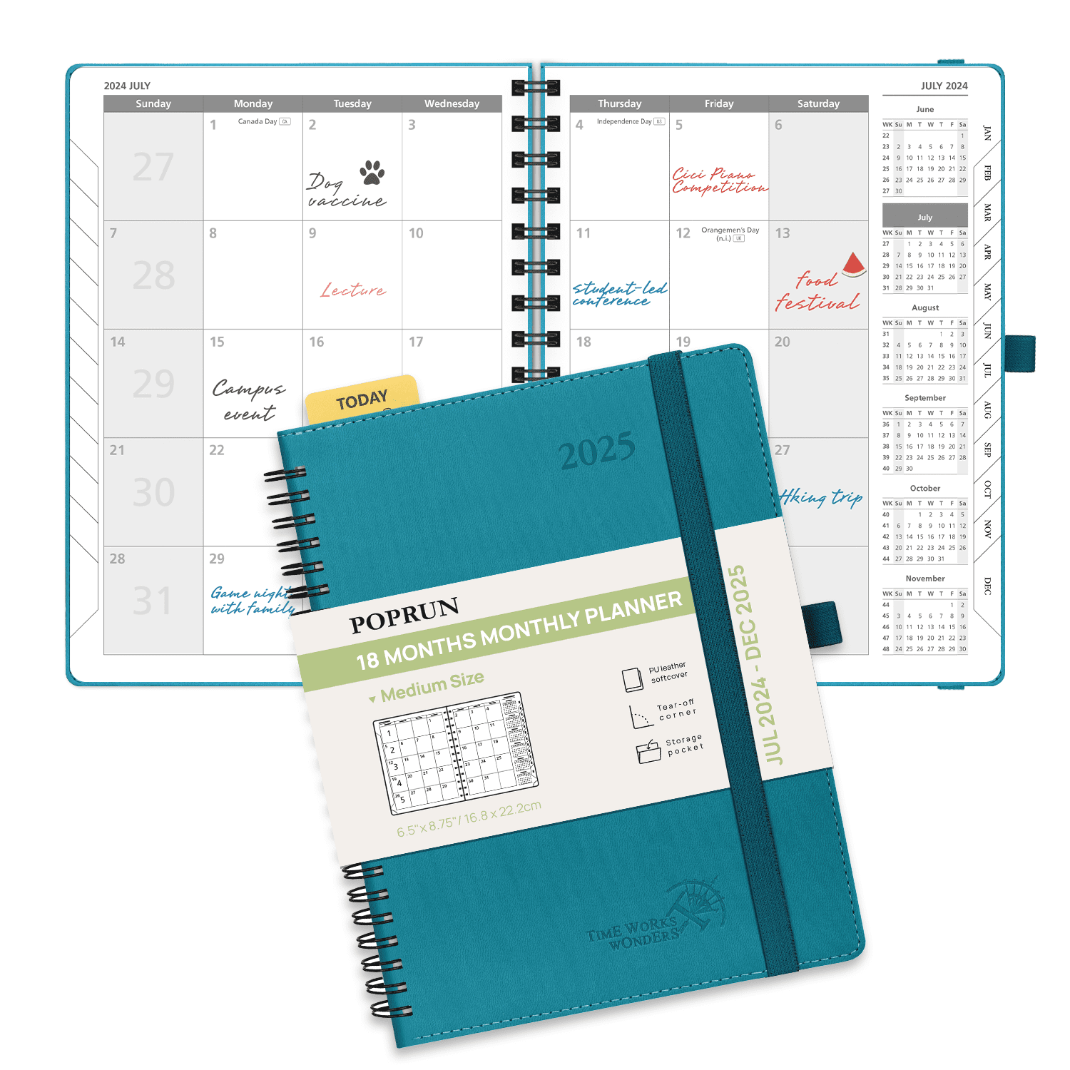 POPRUN Monthly Planner 2024-2025 Spiral Bound (6.5'' x 8.5'') 18 Months ...