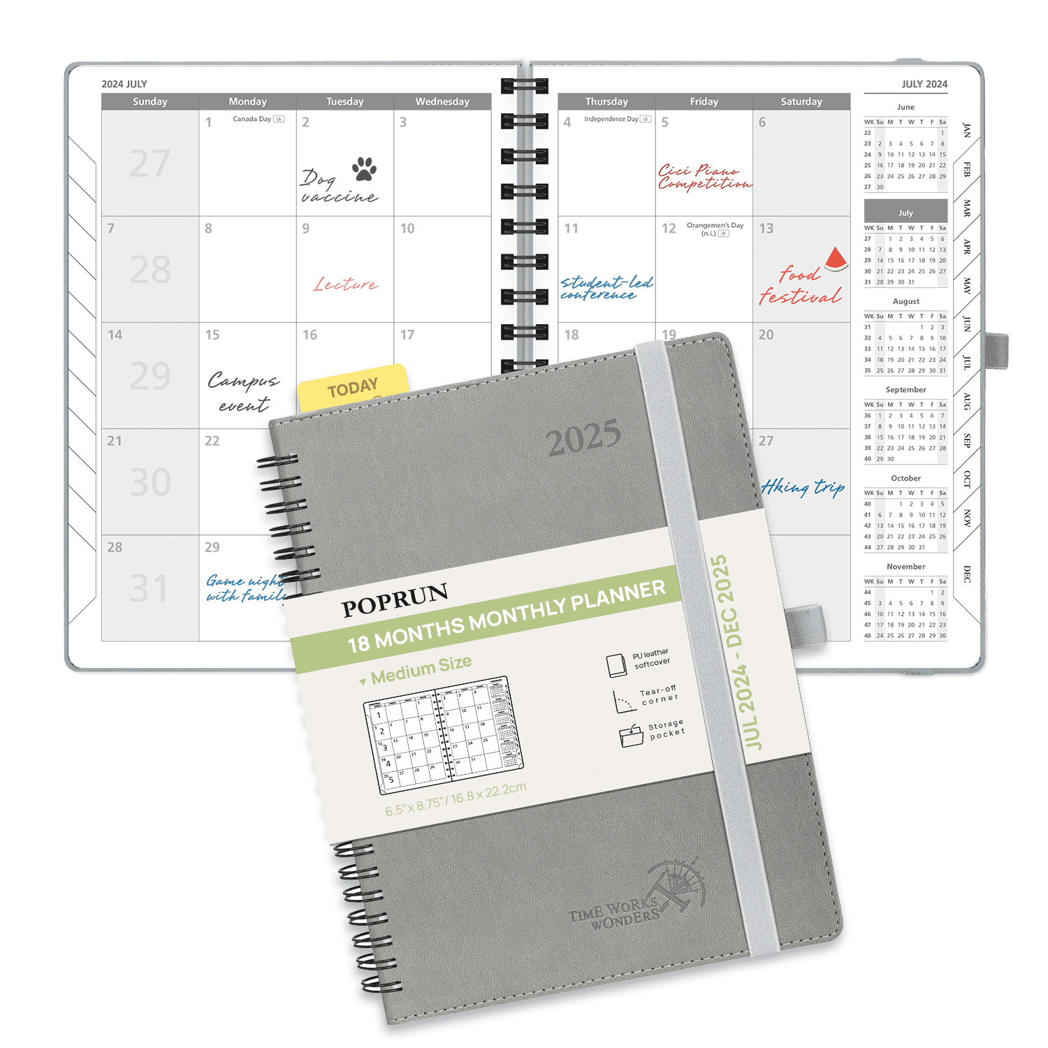 POPRUN Monthly Planner 2024-2025 Spiral Bound (6.5'' x 8.5'') 18 Months ...