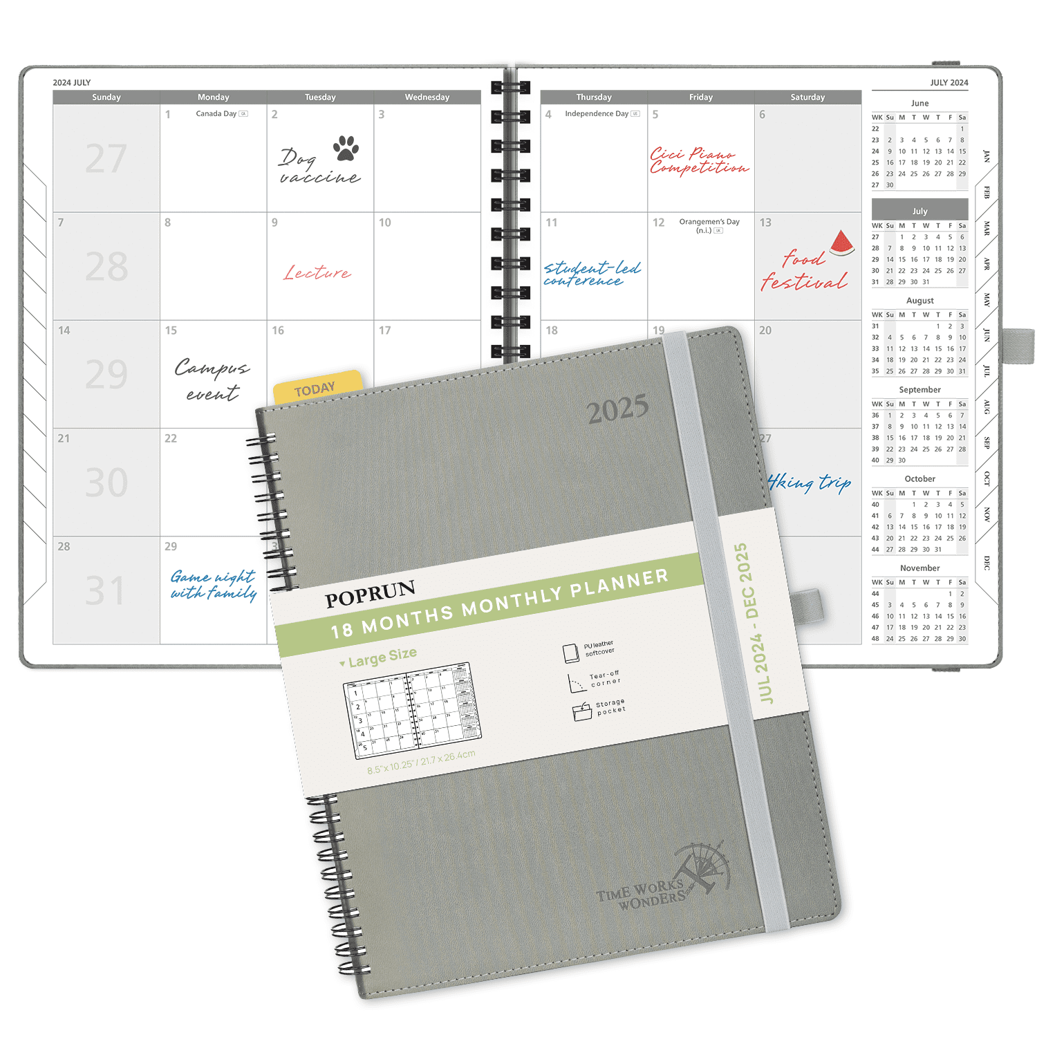 POPRUN Monthly Planner 2024-2025 Spiral Bound (8.5'' x 10.5'') 18 ...