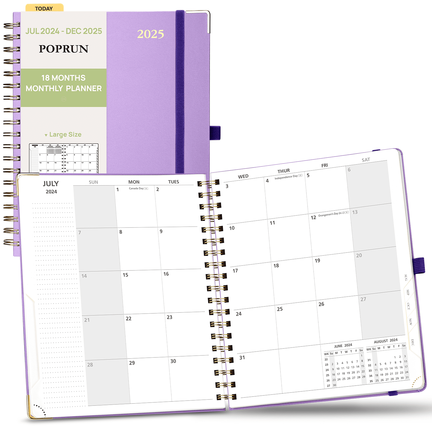 POPRUN Monthly Planner 2024-2025 Spiral Bound (8'' x 10'') 18 Months ...