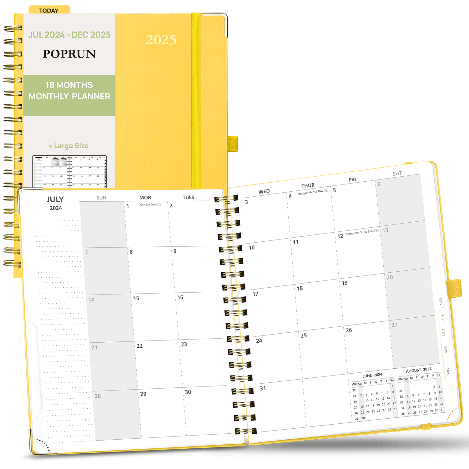 POPRUN Monthly Planner 2024-2025 Spiral Bound (8'' x 10'') 18 Months ...