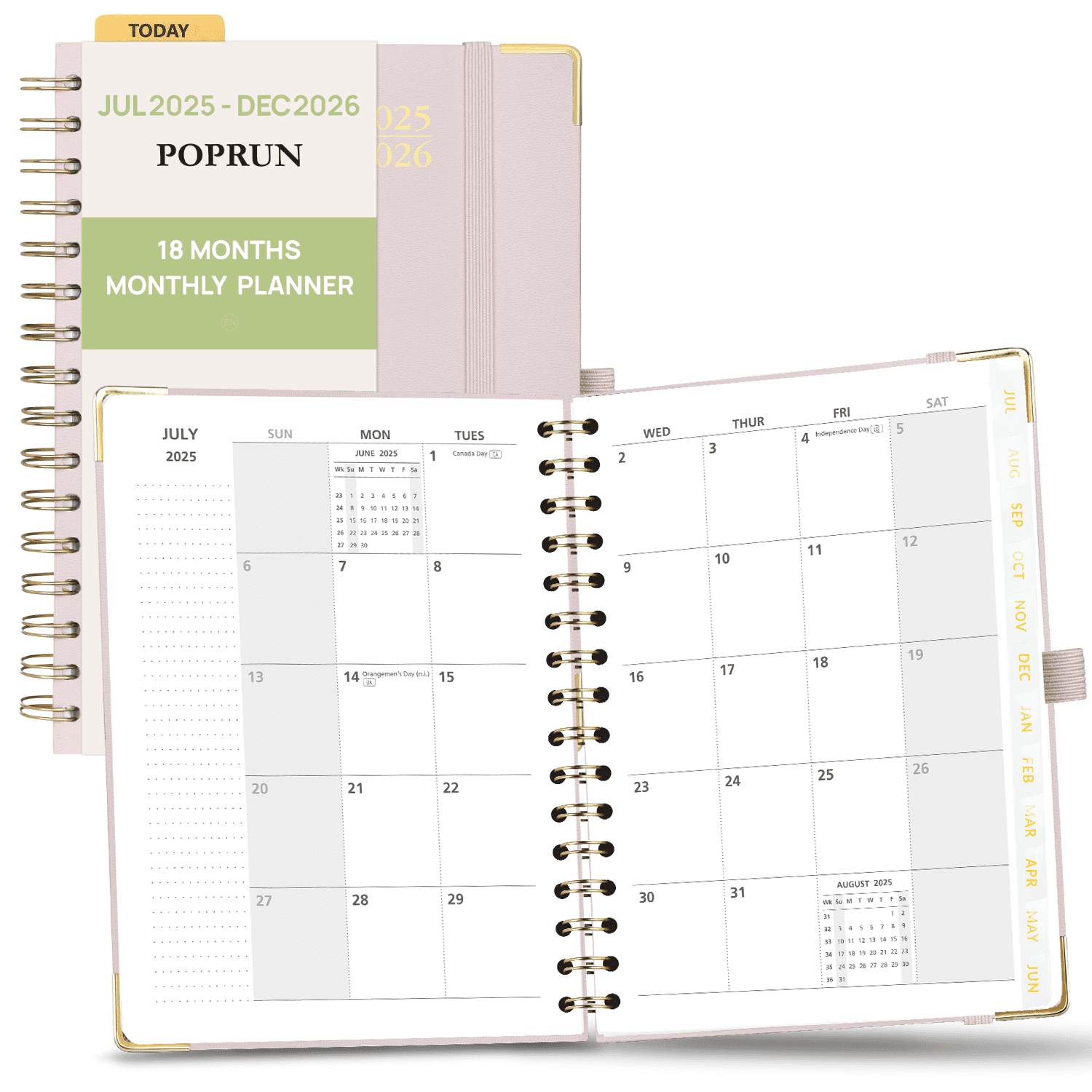 POPRUN Monthly Planner 2025-2026, A5-6.25" x 8.5", 18 Months Calendar ...