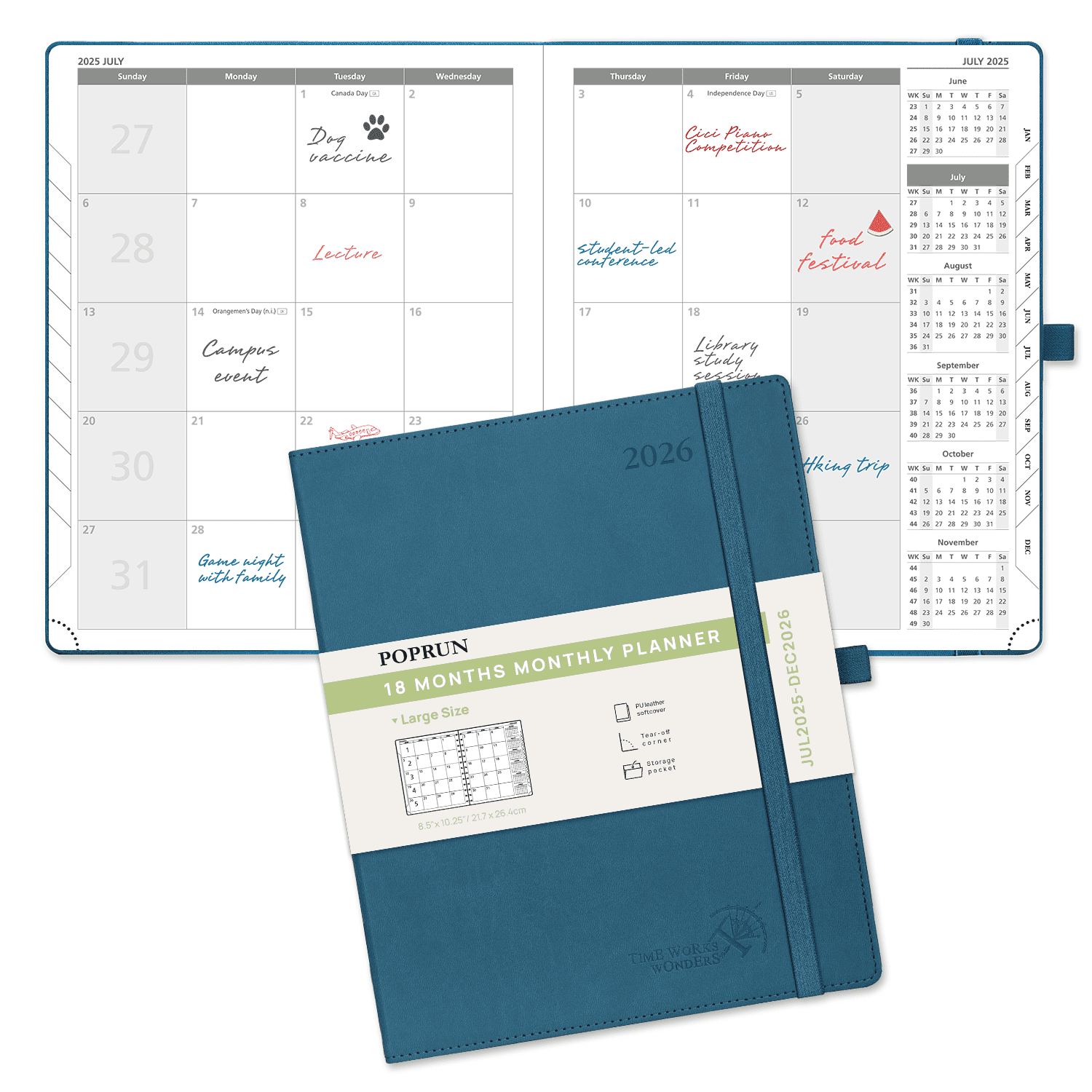 POPRUN Monthly Planner 2025-2026, Large-8.5" x 10.5", 18-Month Academic ...